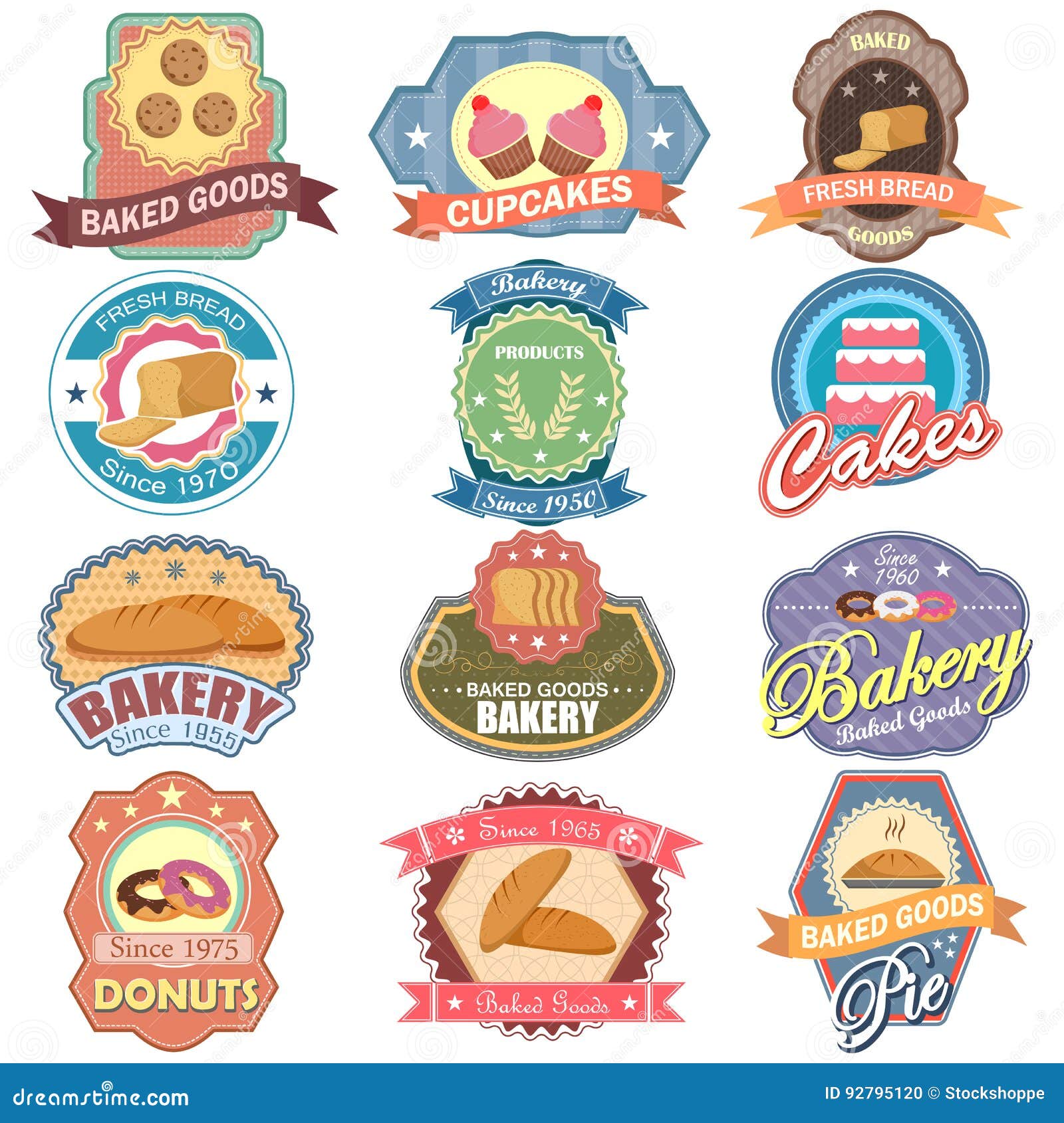 Baked Food and Bakery Label Tag Sticker for Advertisement Stock Vector ...