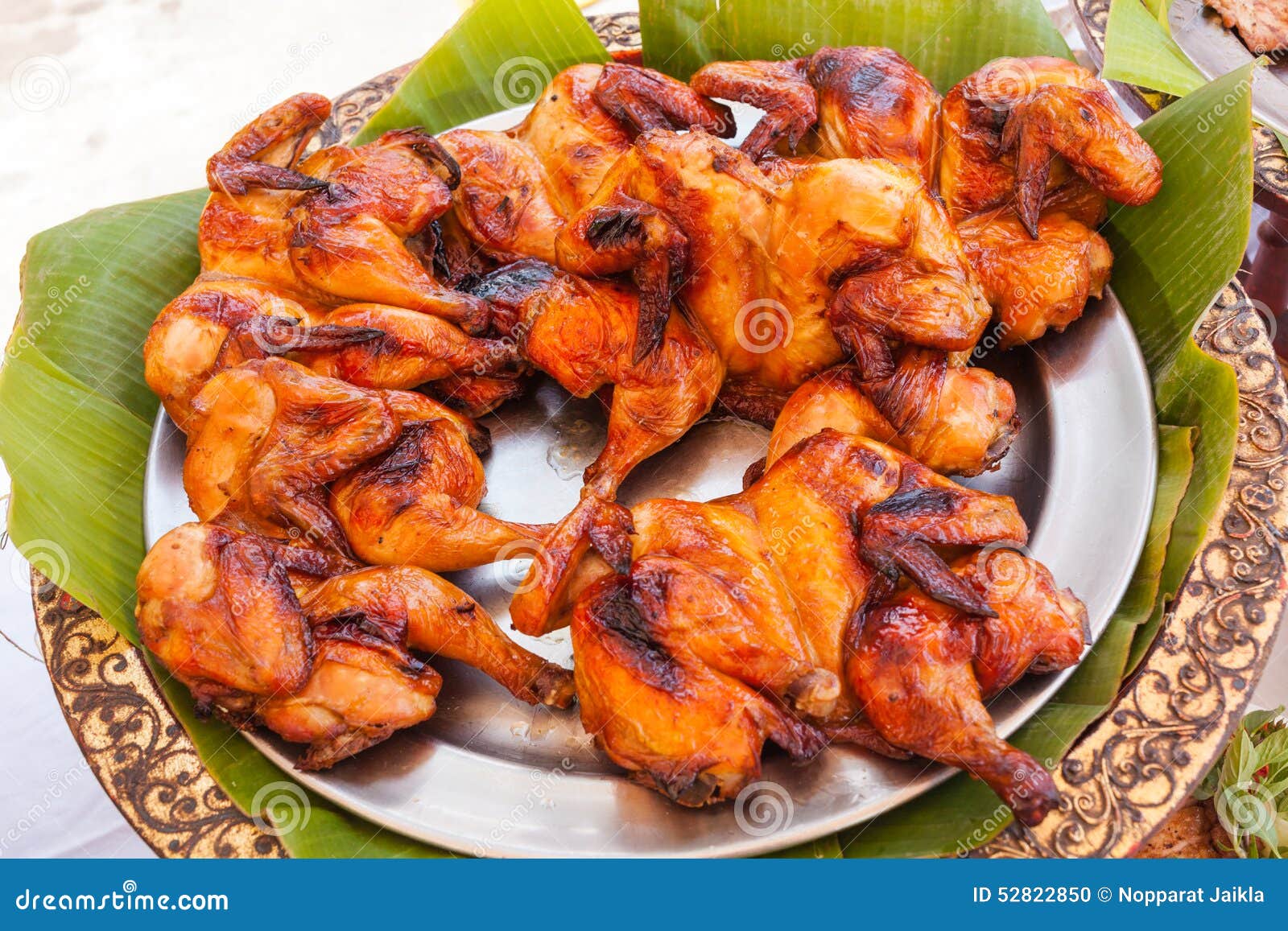 Baked Fried Chicken Carcass on Metal Plate Stock Photo - Image of ...