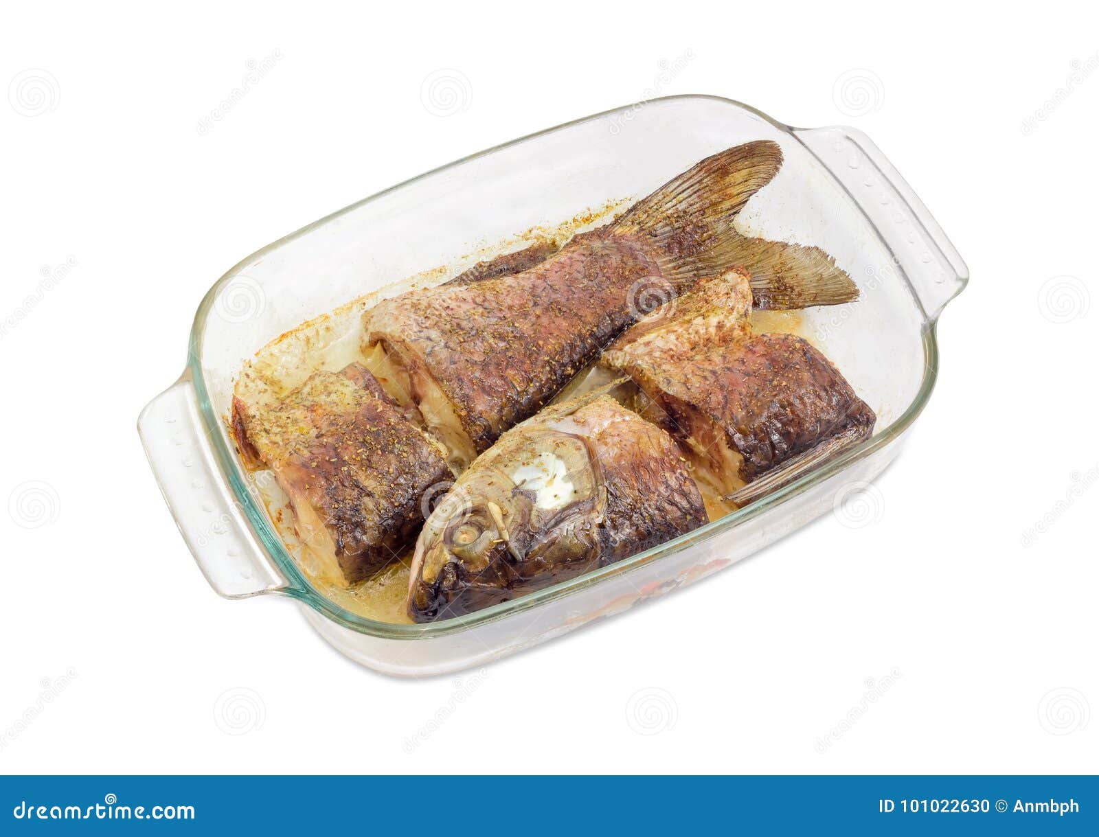 Baked Grass Carp in the Glass Pan for Baking Stock Photo - Image of ...