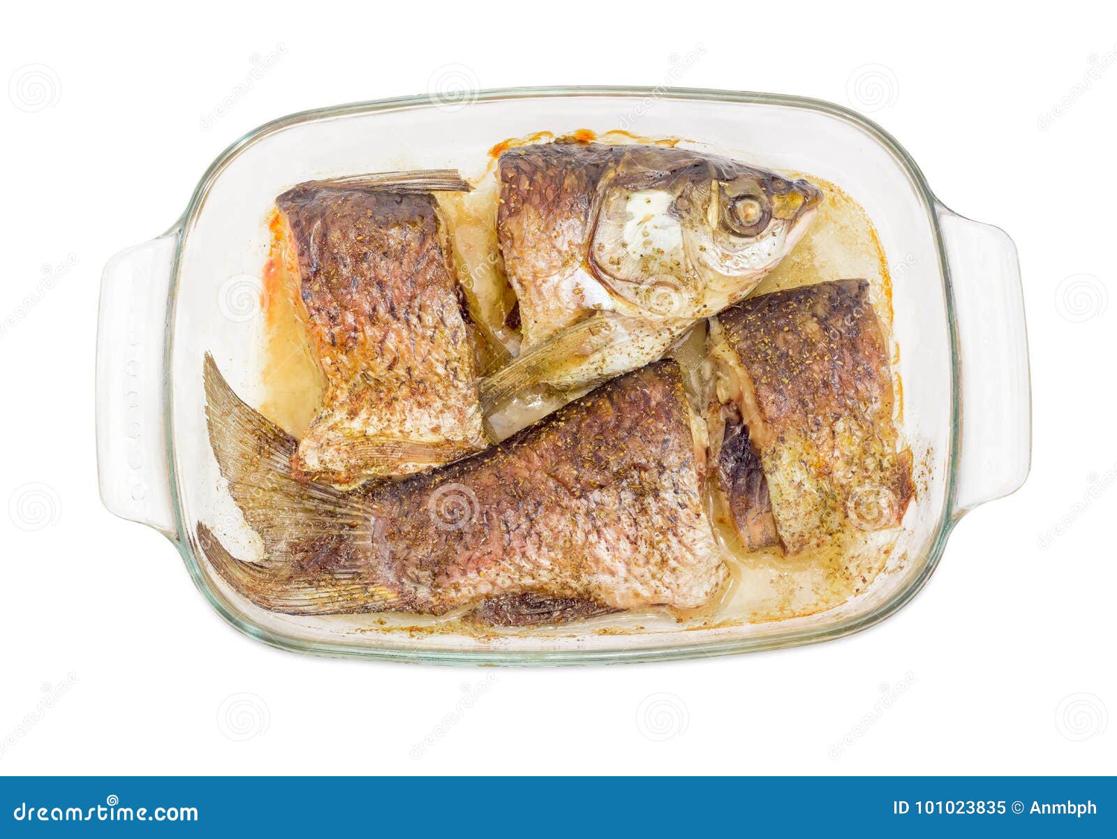 Baked Grass Carp in the Glass Pan for Baking Stock Image - Image of ...