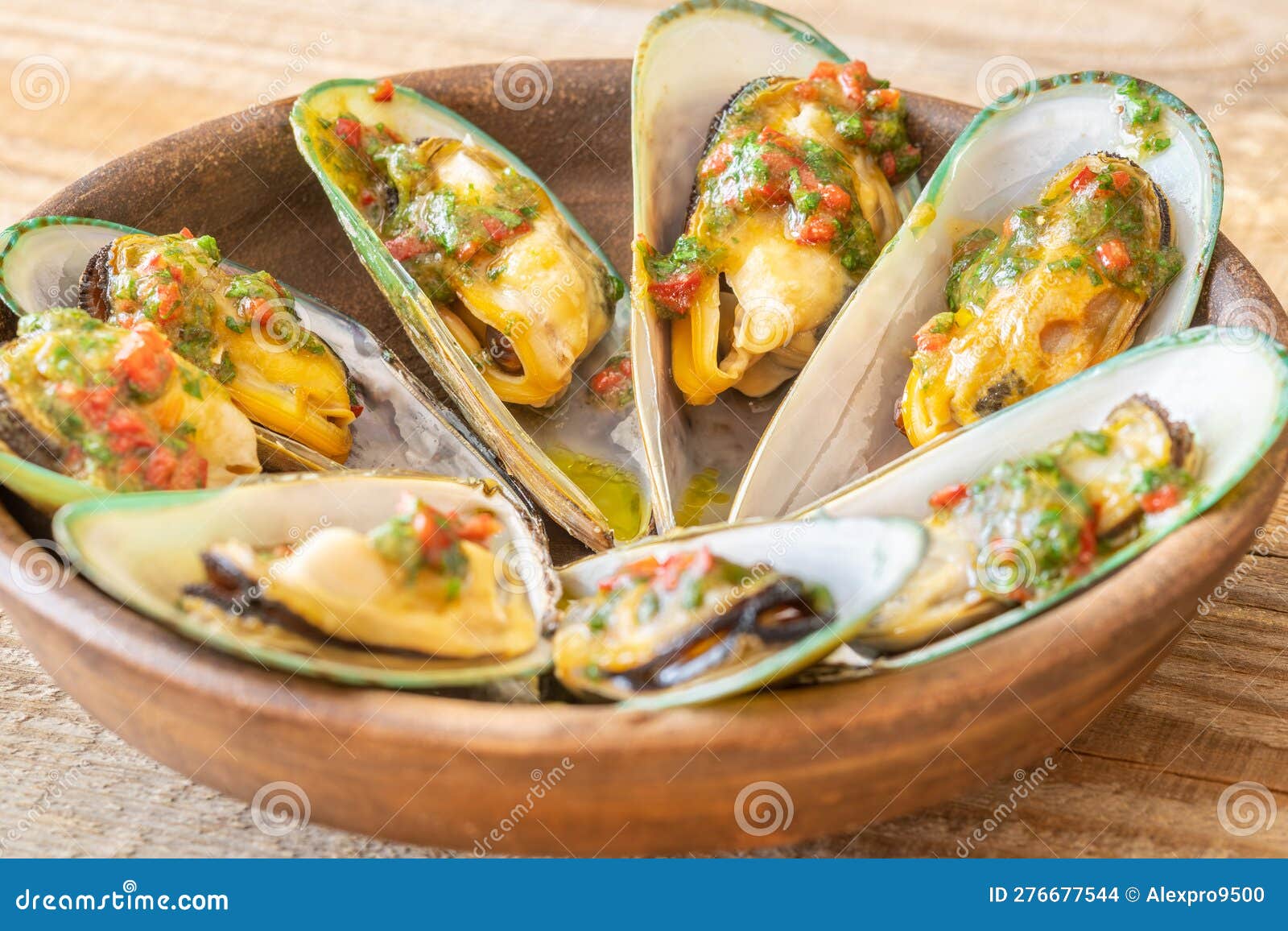 Baked half shell mussels stock photo. Image of mollusk - 276677544