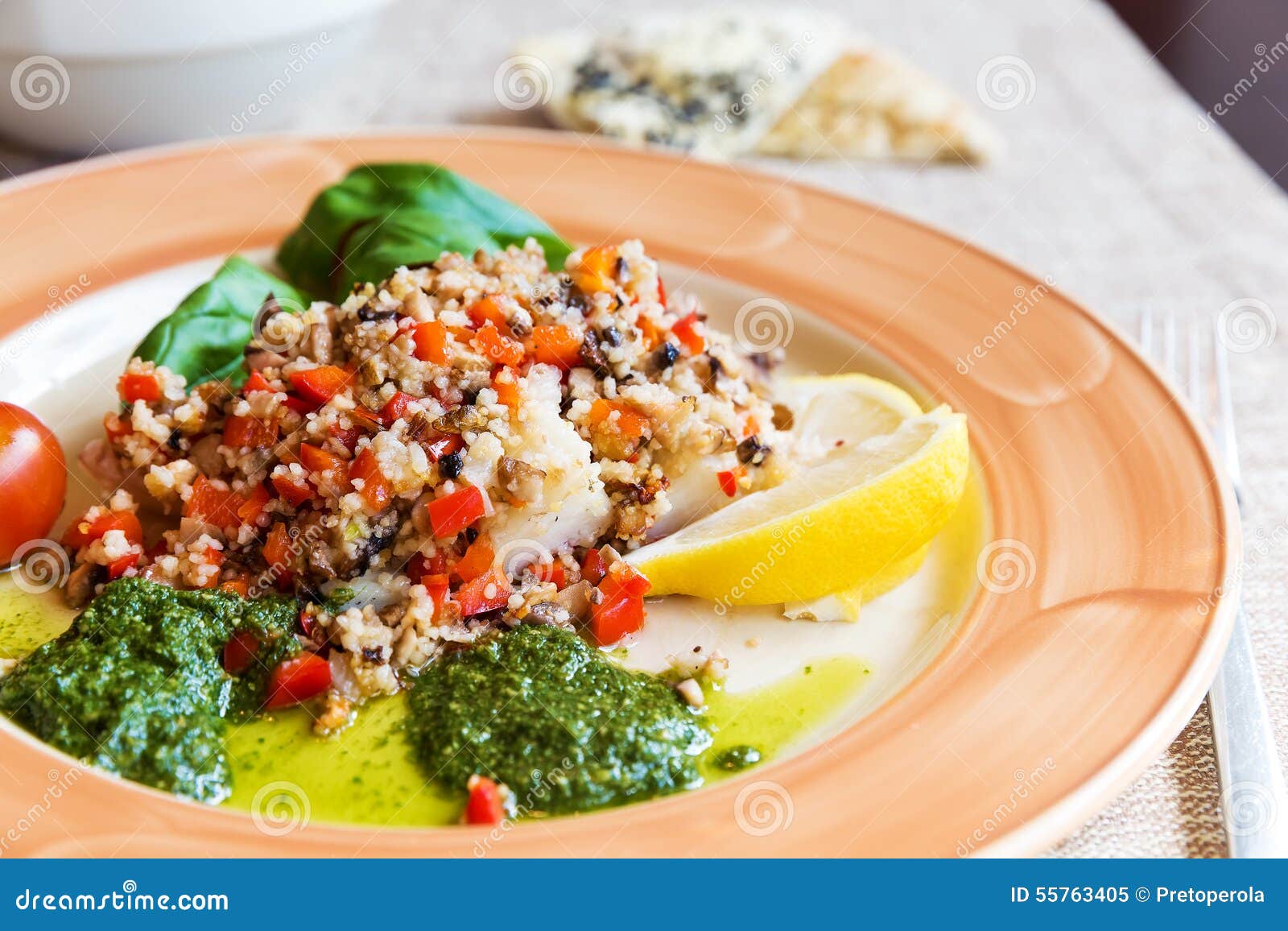 Baked Halibut with Vegetable Garnish Stock Image - Image of herb ...