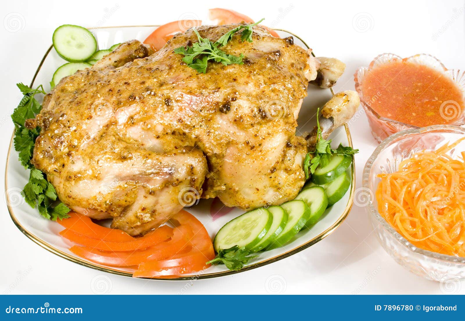 The Baked Hen on White Plate Stock Photo - Image of bird, eating: 7896780
