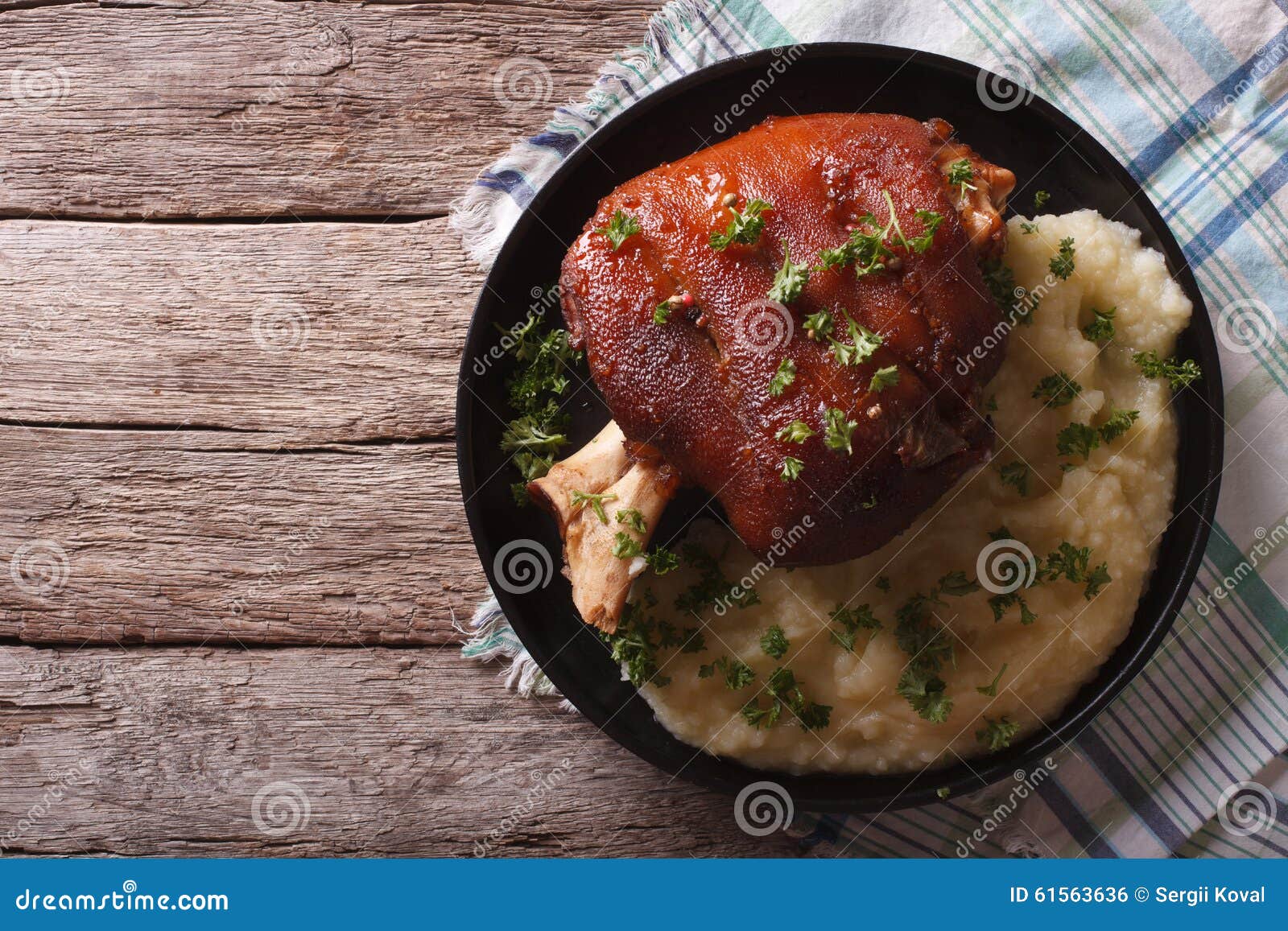 Baked Knuckle and Mashed Potatoes Closeup. Horizontal Top View Stock ...