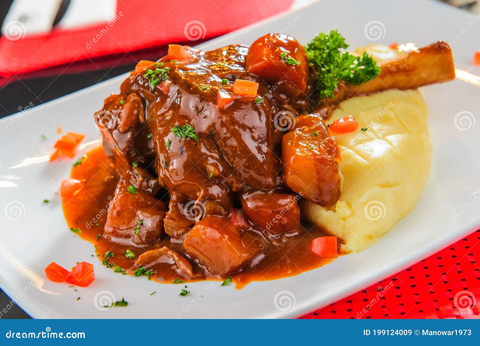 Baked Leg of Mutton with Mashed Potatoes Stock Image - Image of ...