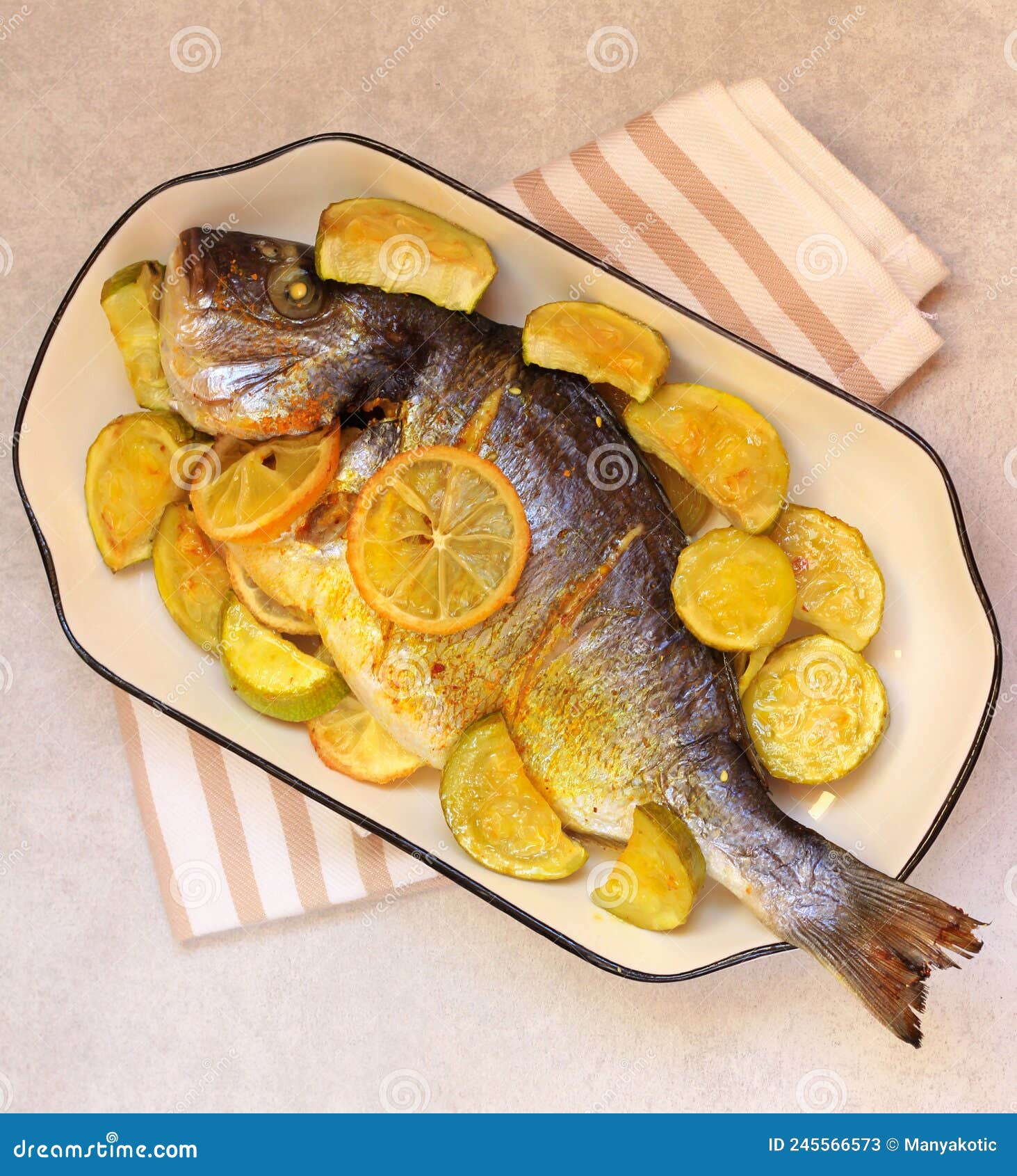 Baked lemon dolphin fish stock image. Image of savory - 245566573