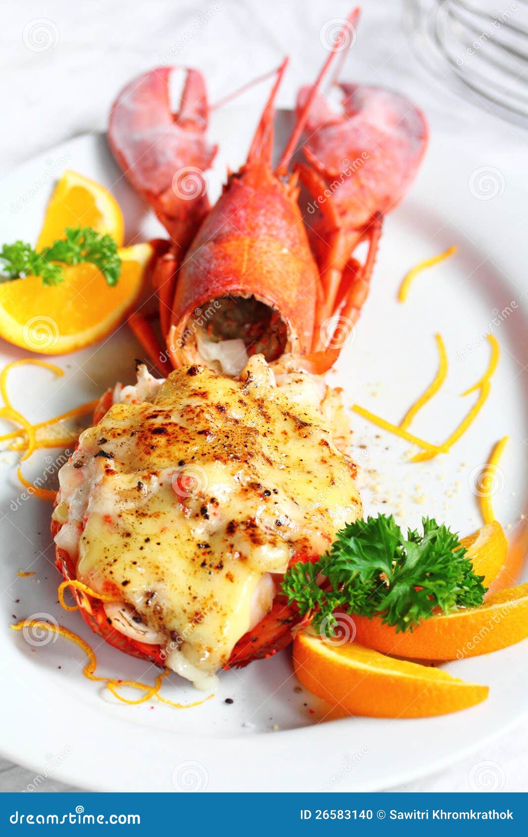 Baked lobster with cheese stock photo. Image of glass - 26583140