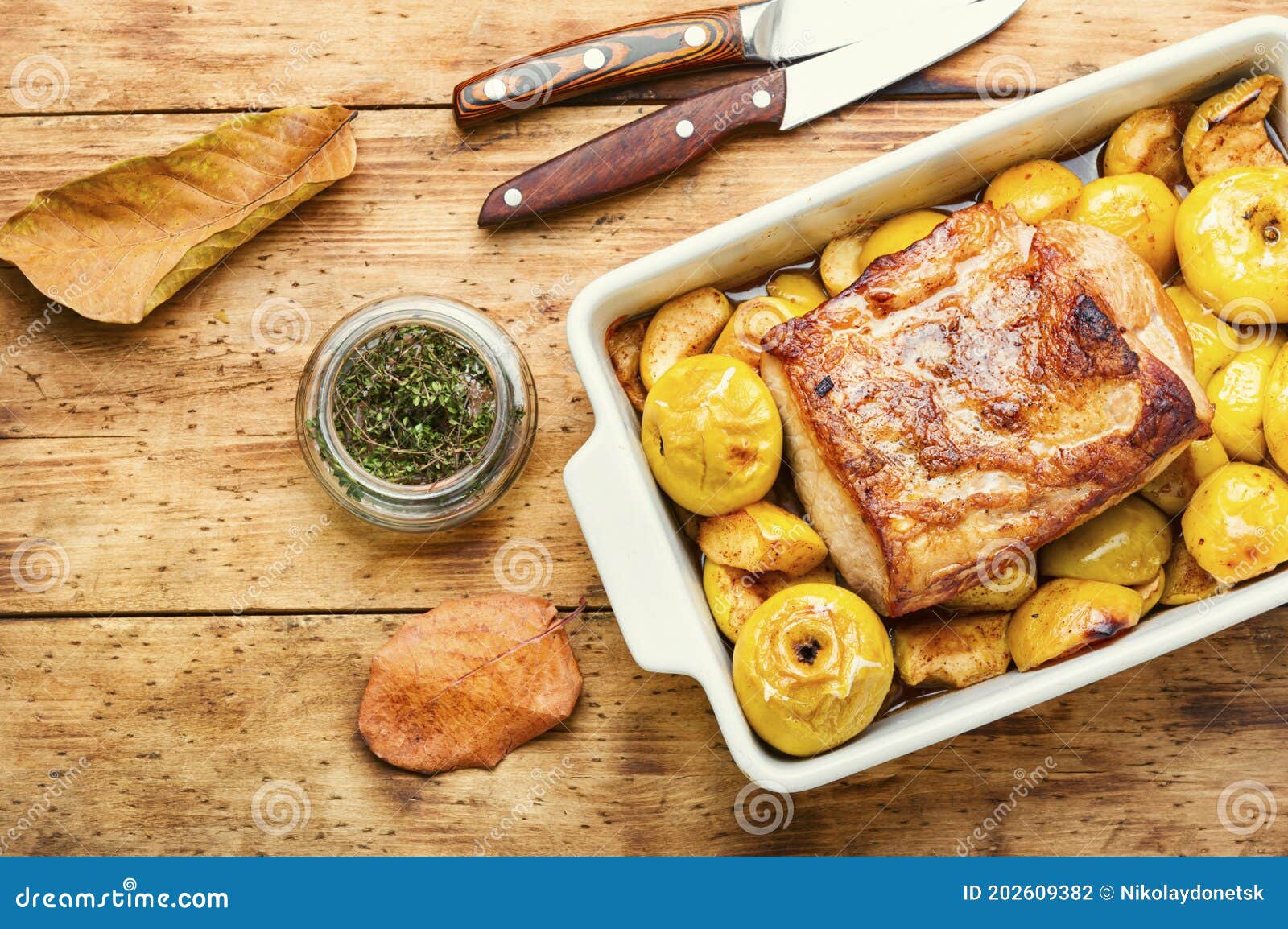 Baked meat with apples stock photo. Image of copy, grilled - 202609382