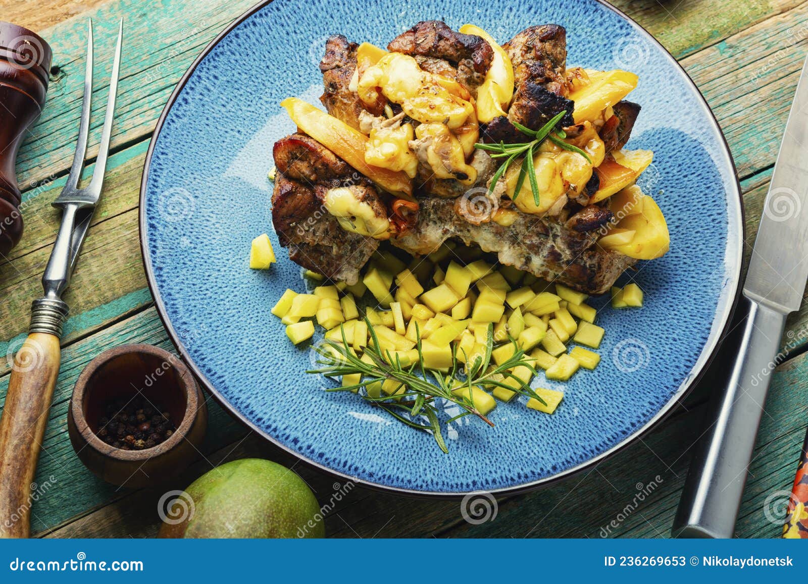 Baked meat with mango stock image. Image of colorful - 236269653