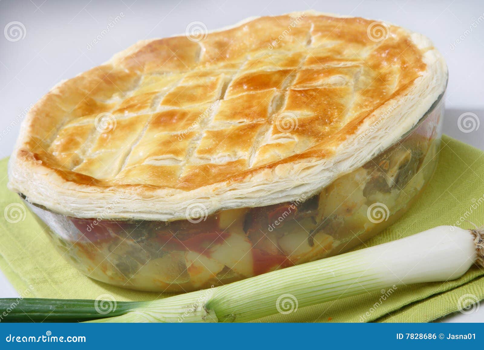 Baked Meat and Vegetable Pie Stock Photo - Image of decoration, napkin ...