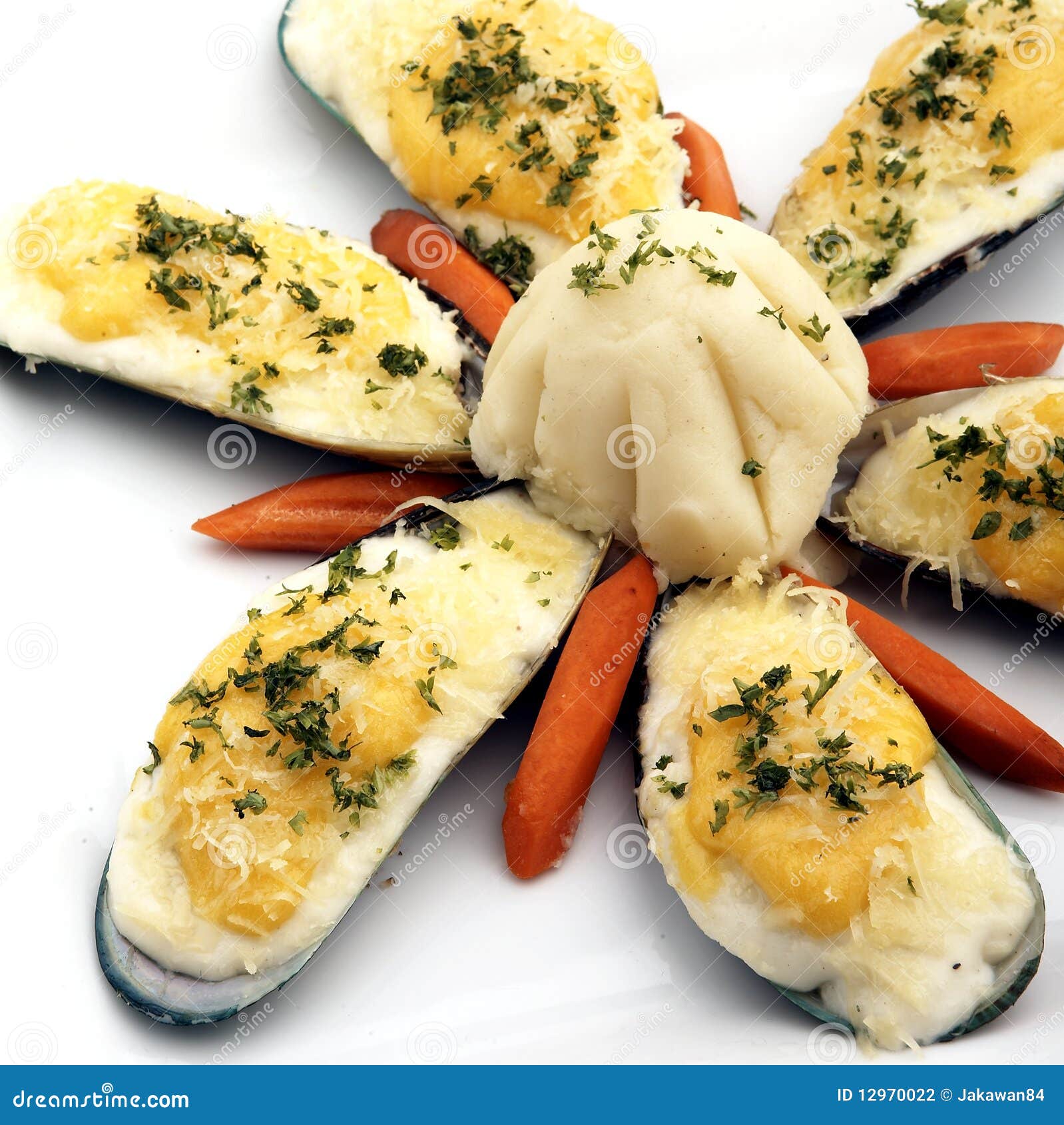 Baked mussel with cheese stock photo. Image of lunch - 12970022