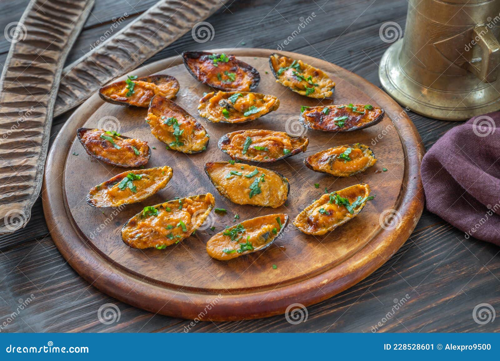 Baked Mussels Stuffed with Cheese Stock Image - Image of herb, bunch ...