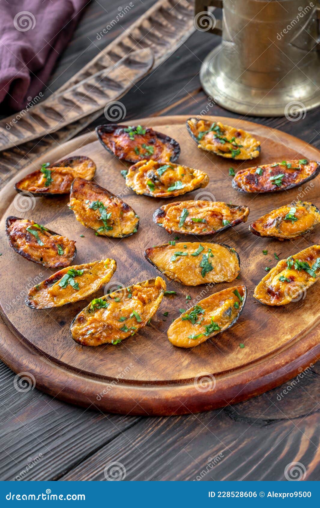 Baked Mussels Stuffed with Cheese Stock Photo - Image of cuisine, herb ...