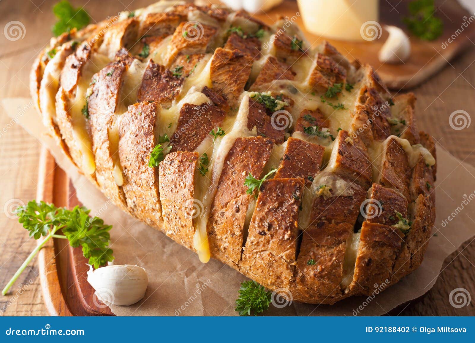 Baked Party Bread with Melted Cheese Butter Herbs Stock Photo - Image ...