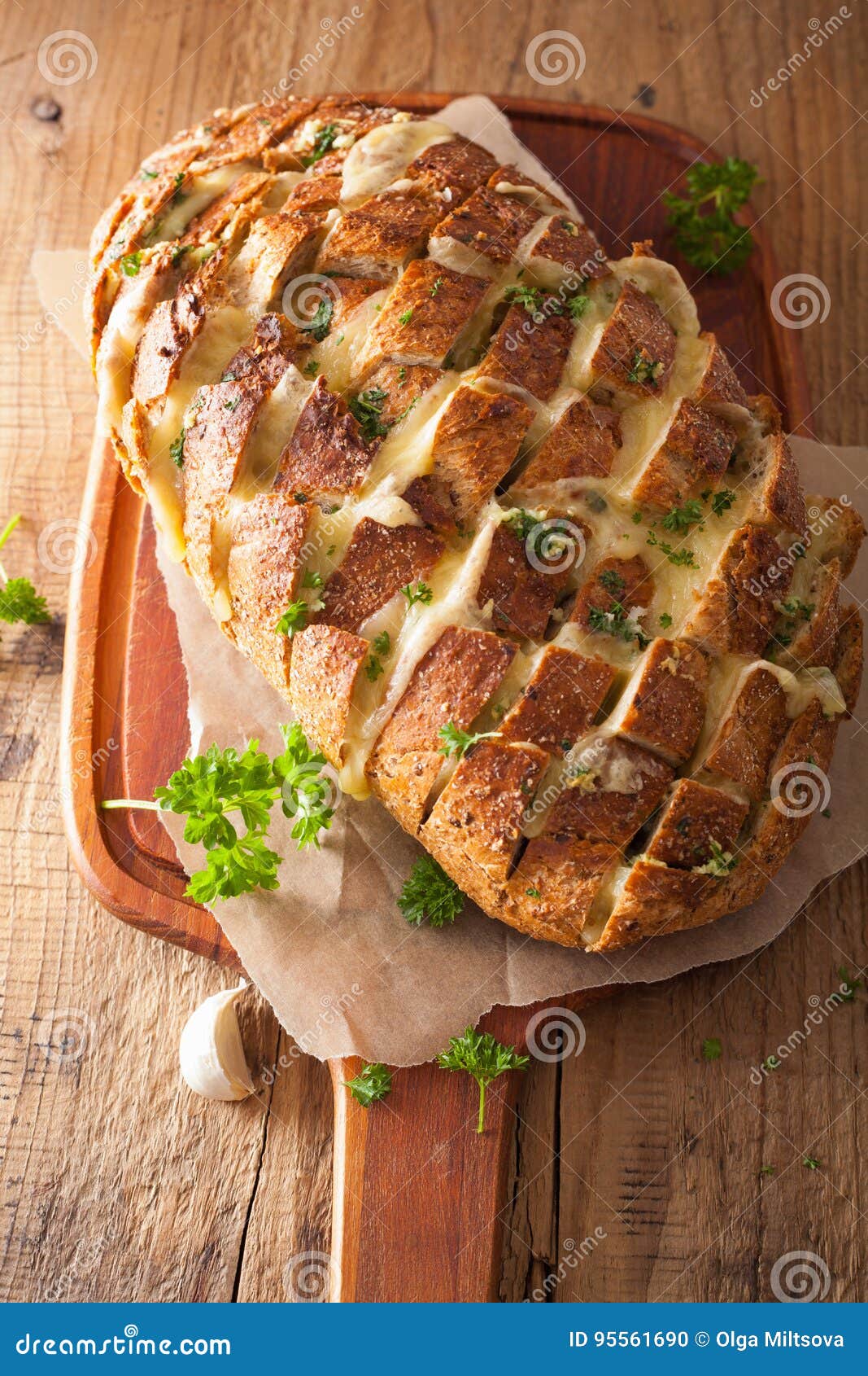 Baked Party Bread with Melted Cheese Butter Herbs Stock Photo - Image ...