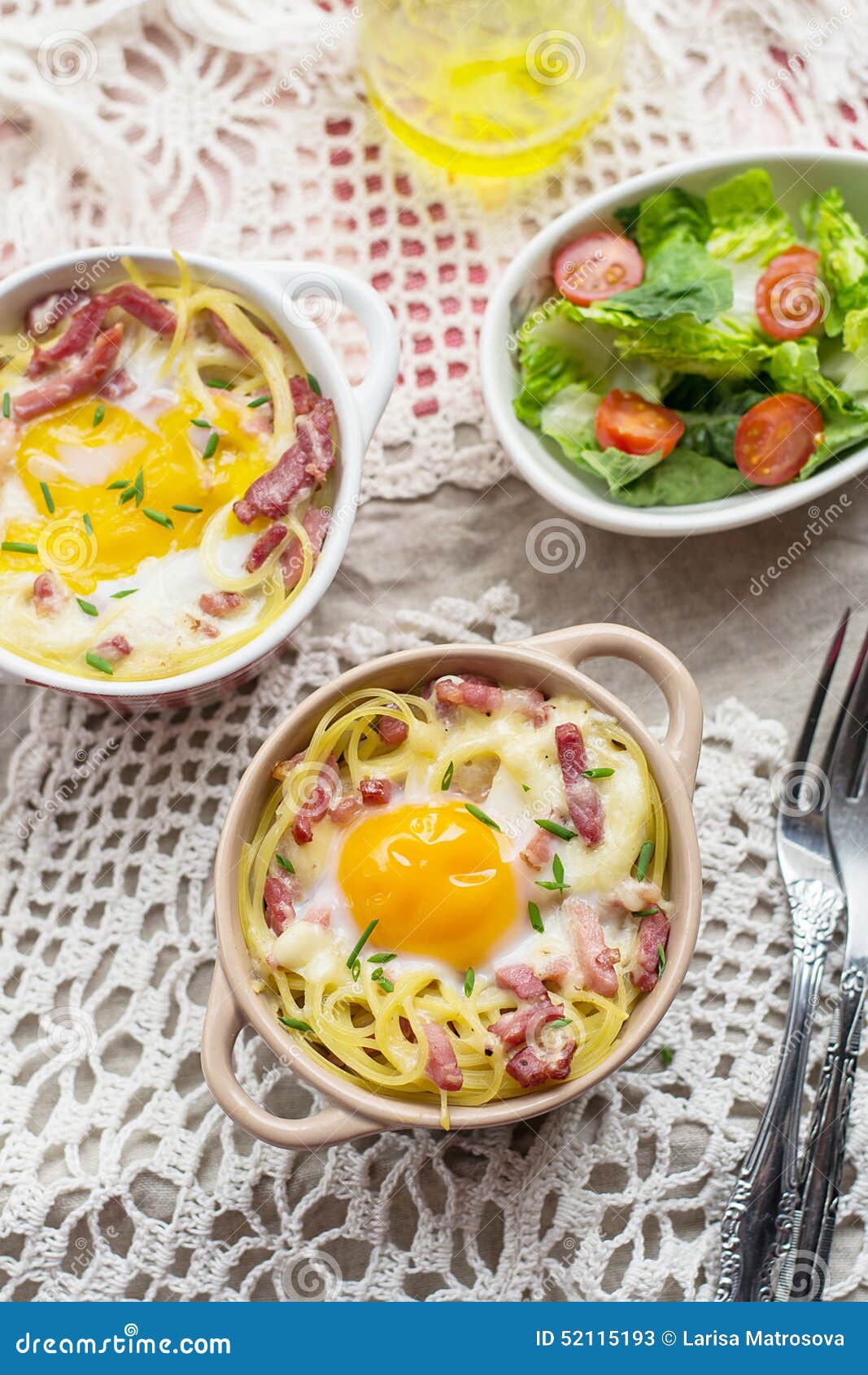 Baked Pasta Spaghetti Carbonara With Egg Yolk Cheese And Bacon Stock