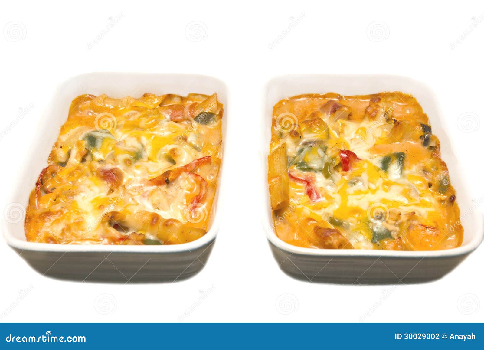 Two Dishes of Baked Pasta Isolated on White Background Stock Photo ...