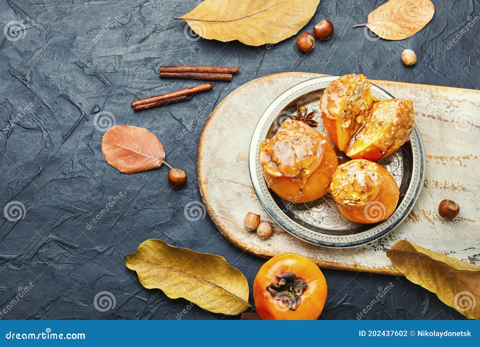 Baked Persimmon with Caramel Stock Photo - Image of caramel, candied ...