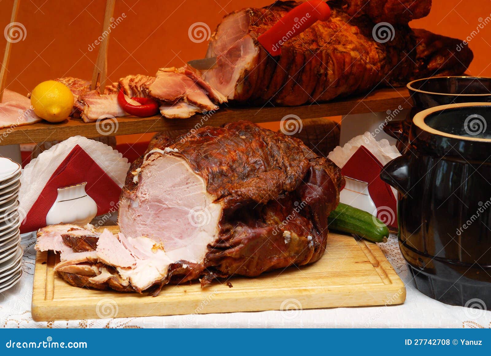 Baked Pig on a Wedding Table . Stock Photo - Image of meat, cooking ...