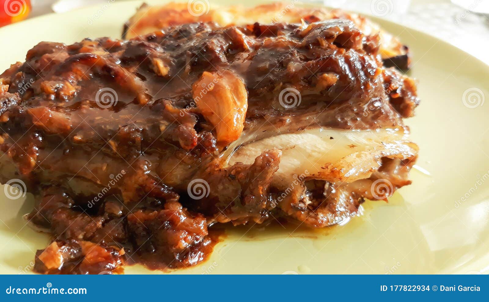 Baked pork cheeks. stock photo. Image of bread, cuisine - 177822934