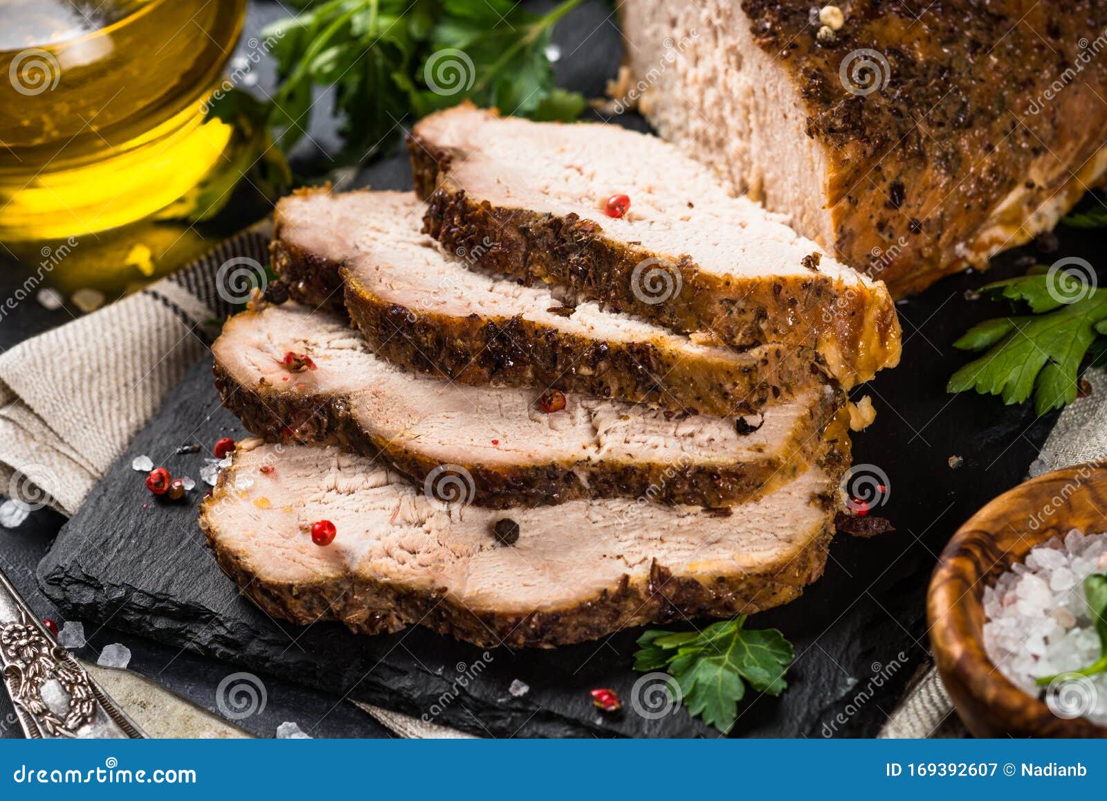 Baked Pork Meat Ham on Black. Stock Image - Image of cooking, black ...