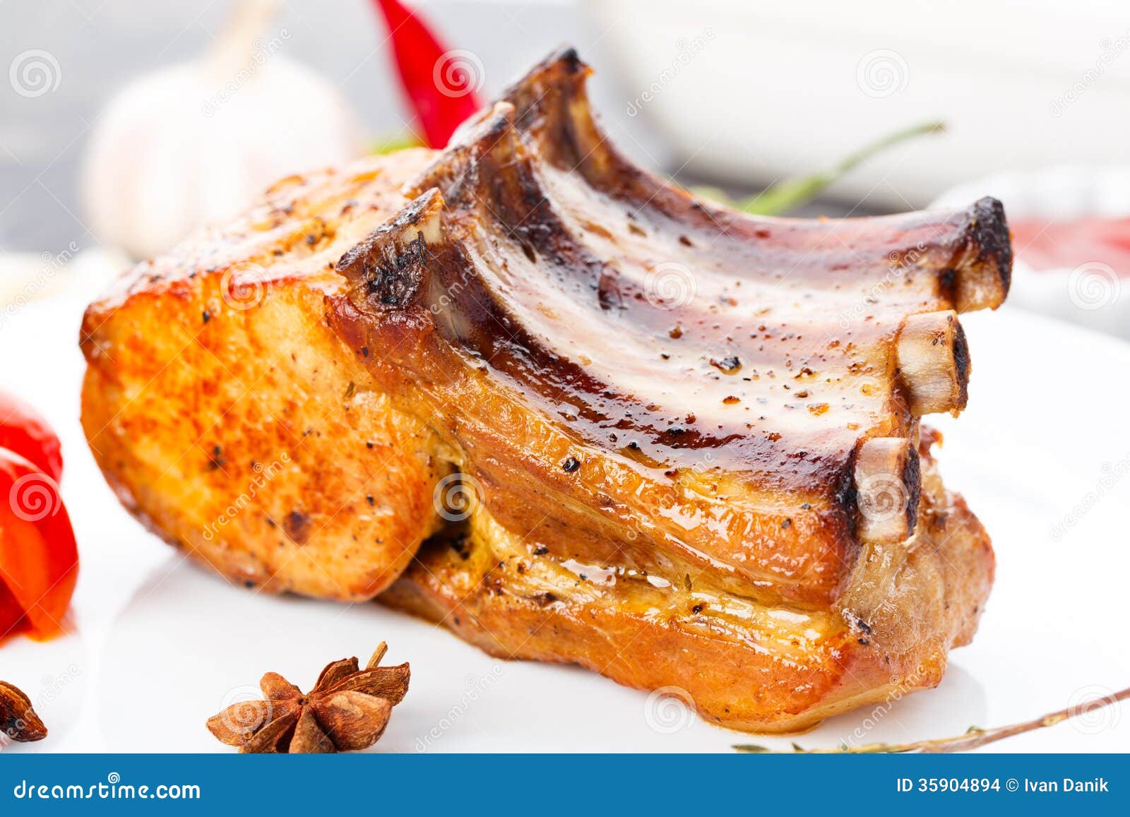 Baked pork rib chop stock photo. Image of bone, anise - 35904894