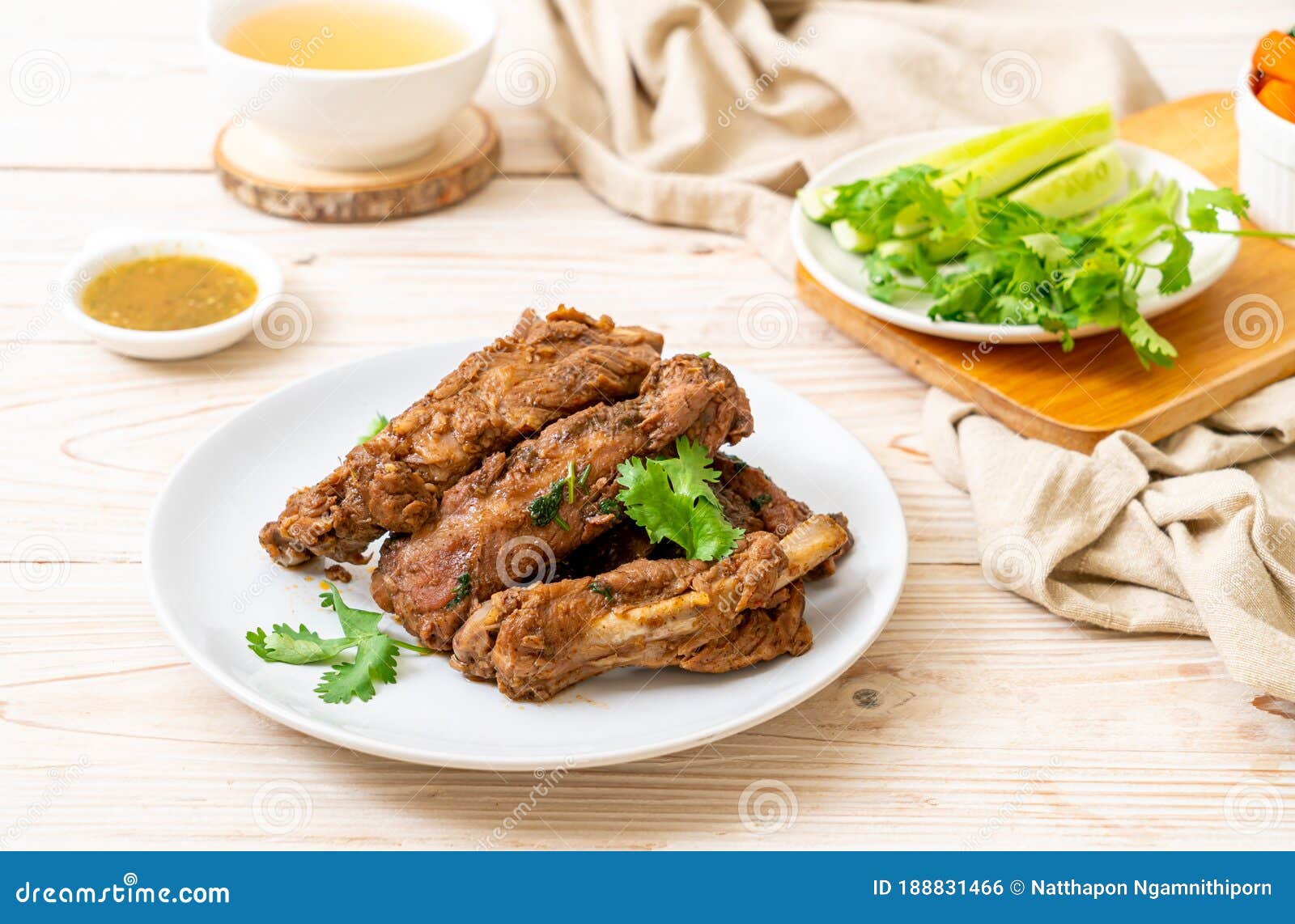 Baked Pork Ribs with Sauce stock photo. Image of rice - 188831466