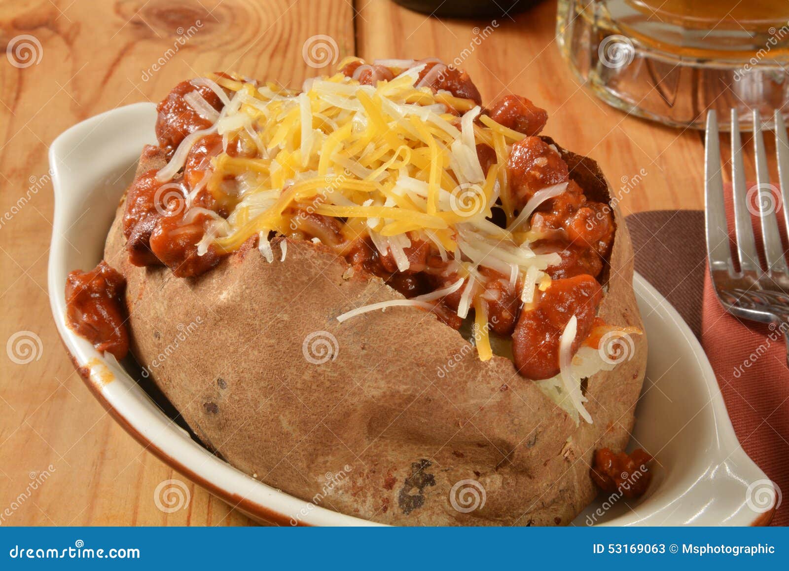 Baked Potato with Chili and Cheese Stock Image - Image of closeup ...