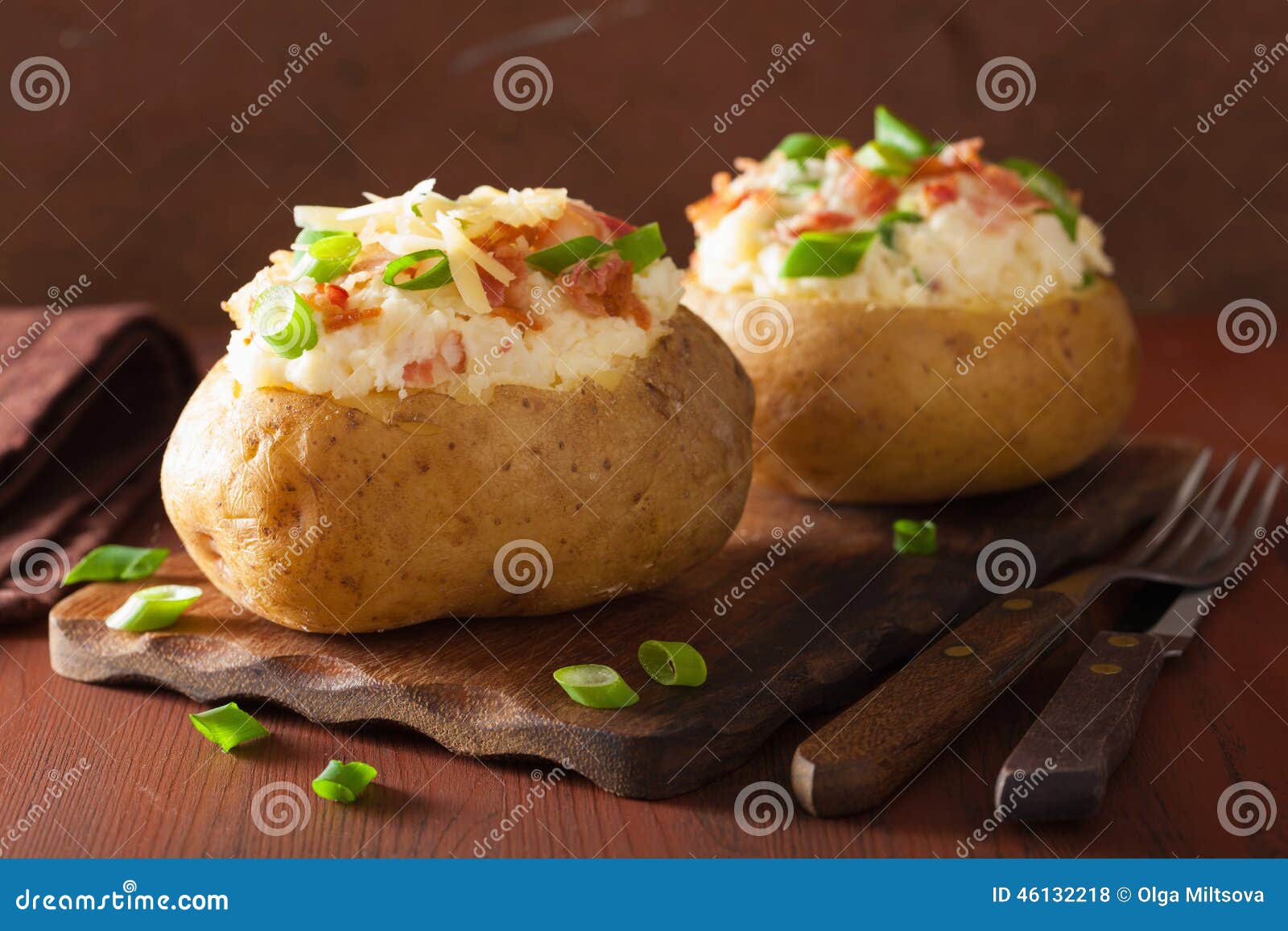 Baked Potato in Jacket with Bacon and Cheese Stock Photo - Image of ...