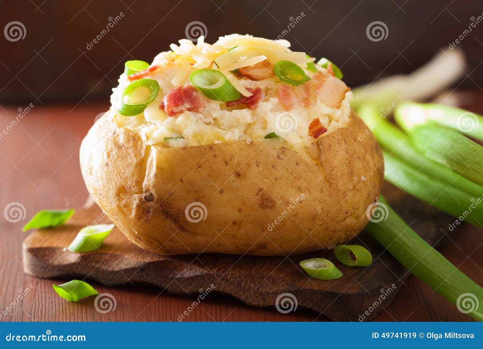 Baked Potato in Jacket with Bacon and Cheese Stock Image - Image of ...