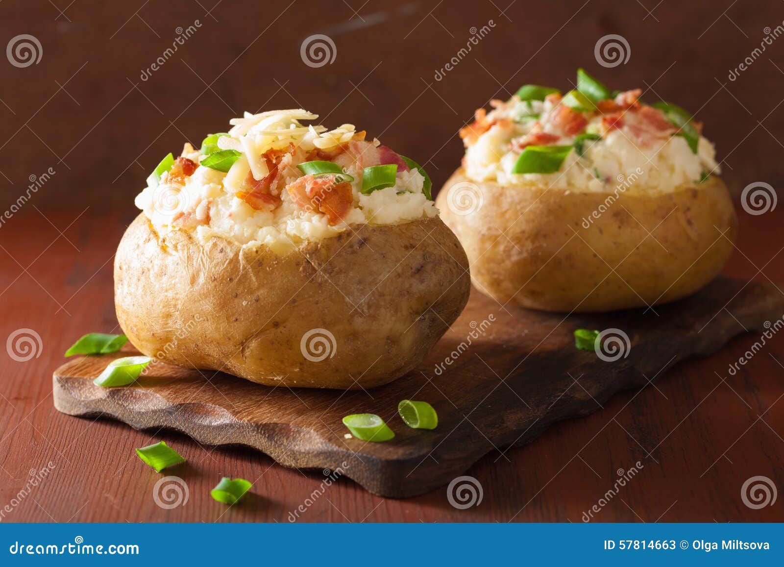 Baked Potato in Jacket with Bacon and Cheese Stock Image - Image of ...