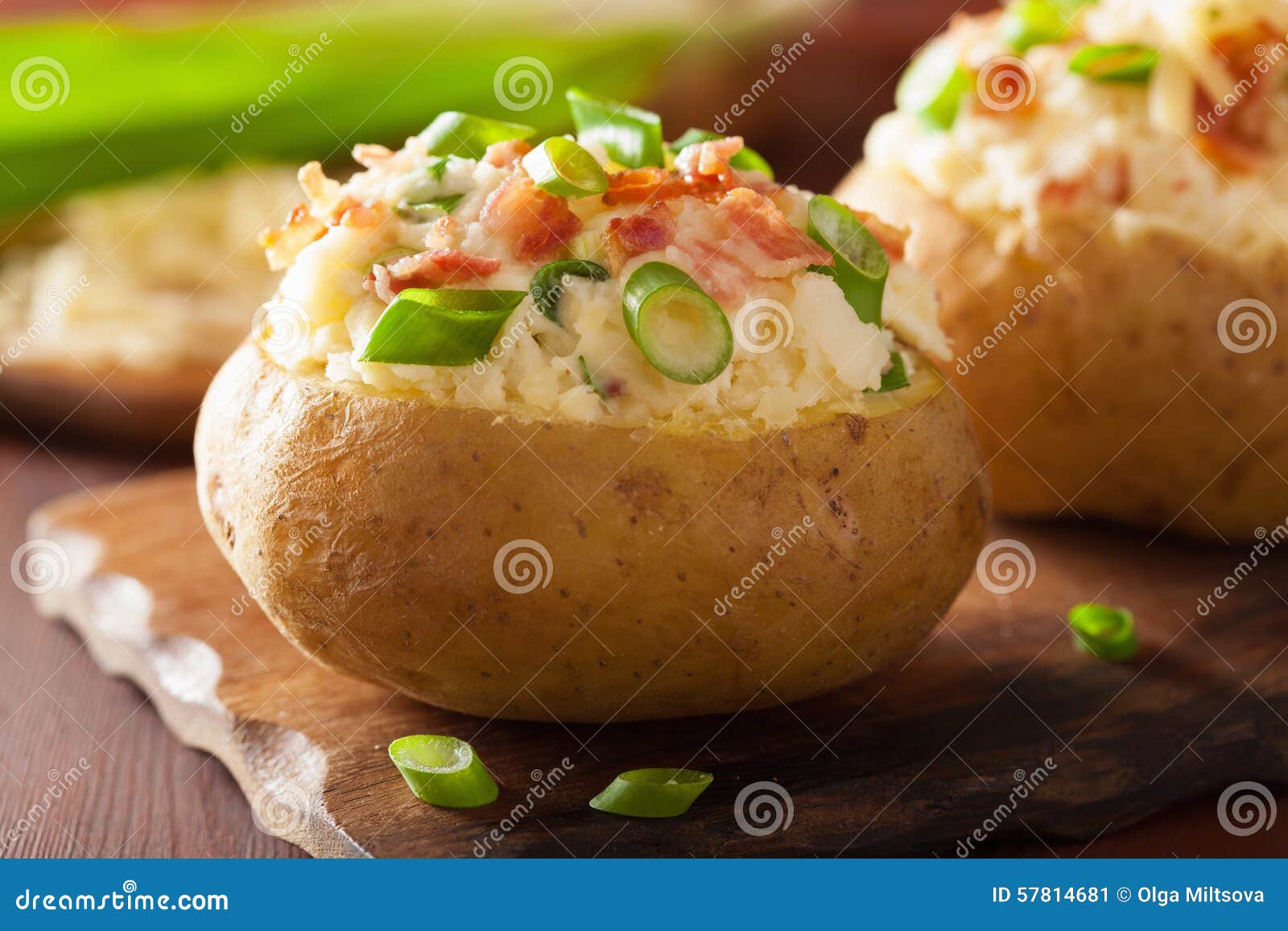 Baked Potato in Jacket with Bacon and Cheese Stock Image - Image of ...