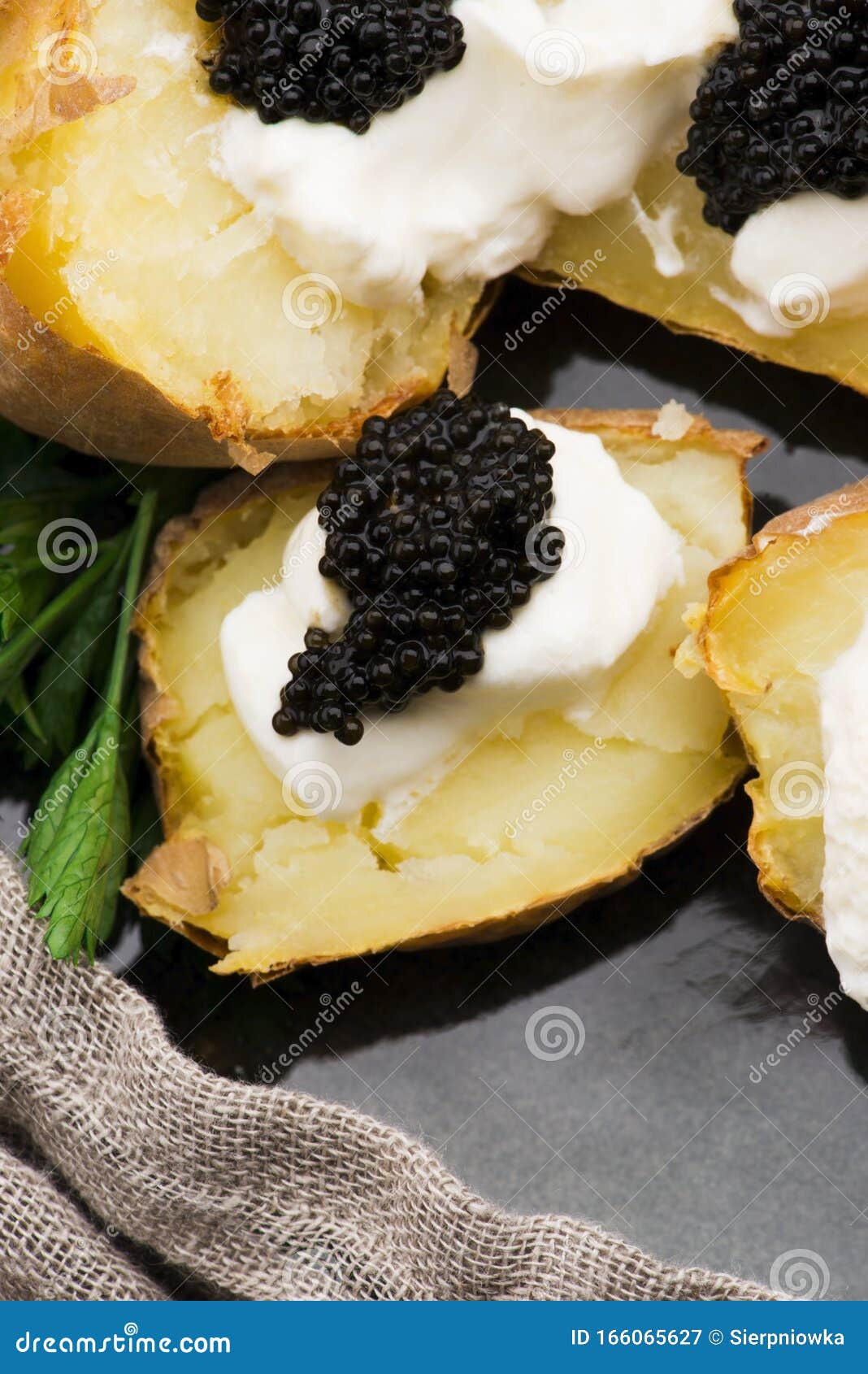 Baked Potato with Spiced Cream Cheese and Caviar Stock Image - Image of ...