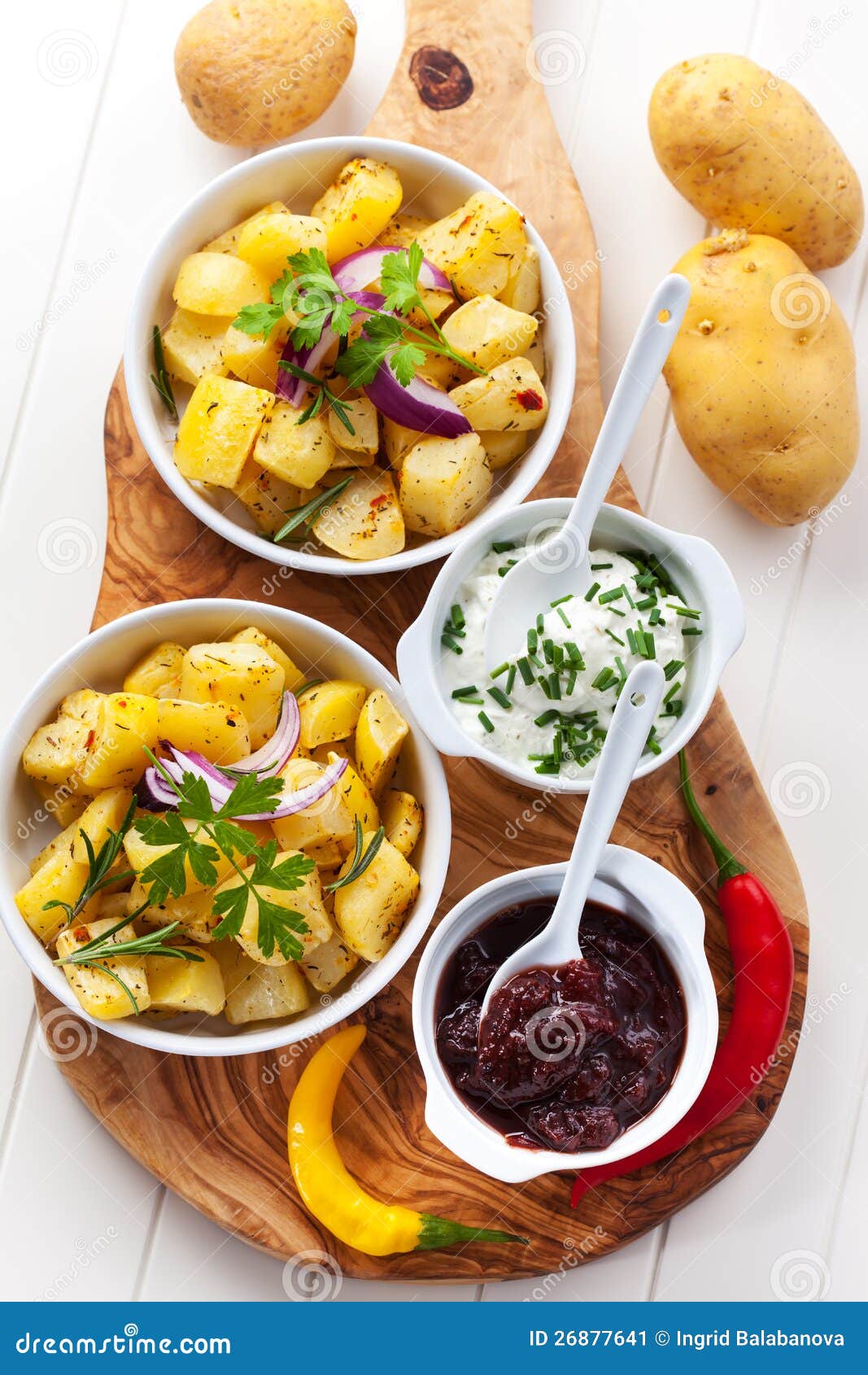 Baked Potatoes with Chutney and Sour Cream Stock Image - Image of ...