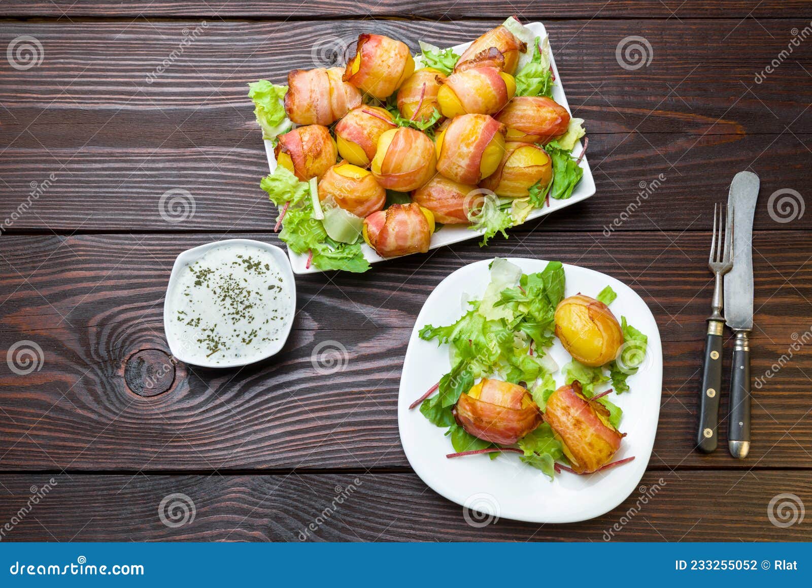 Baked Potatoes Wrapped in Bacon Stock Photo - Image of dish, meat ... Baked Potatoes Wrapped in Bacon Stock Photo - Image of dish, meat ...