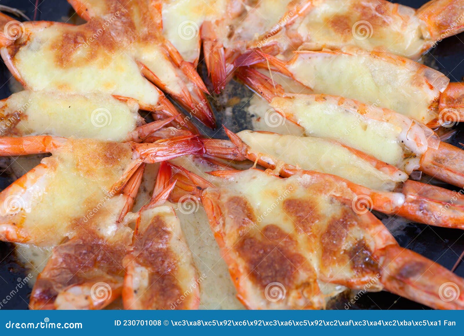 Baked Prawns with Delicious Cheese Stock Photo - Image of cheese ...
