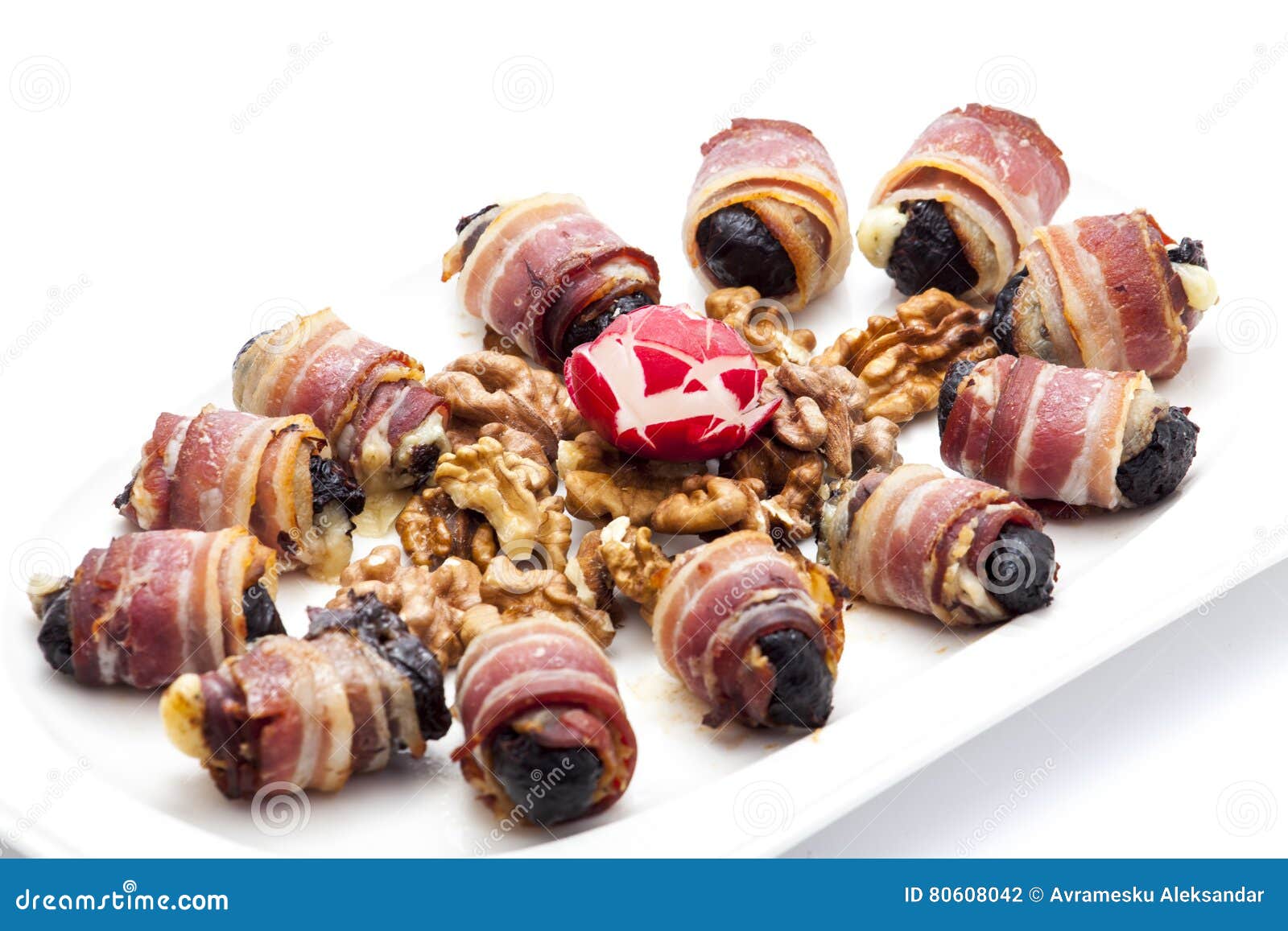 Baked prunes in bacon stock photo. Image of prunes, food - 80608042