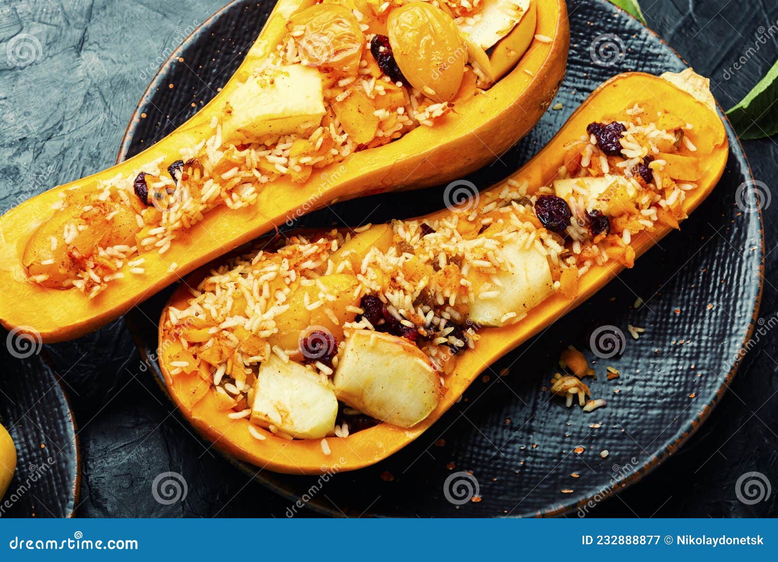 Pumpkin stuffed with fruit stock image. Image of autumnal - 232888877