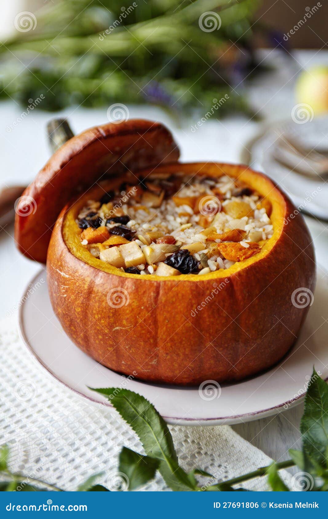 Baked Pumpkin with Rice and Fruits Stuffing Stock Photo - Image of food ...