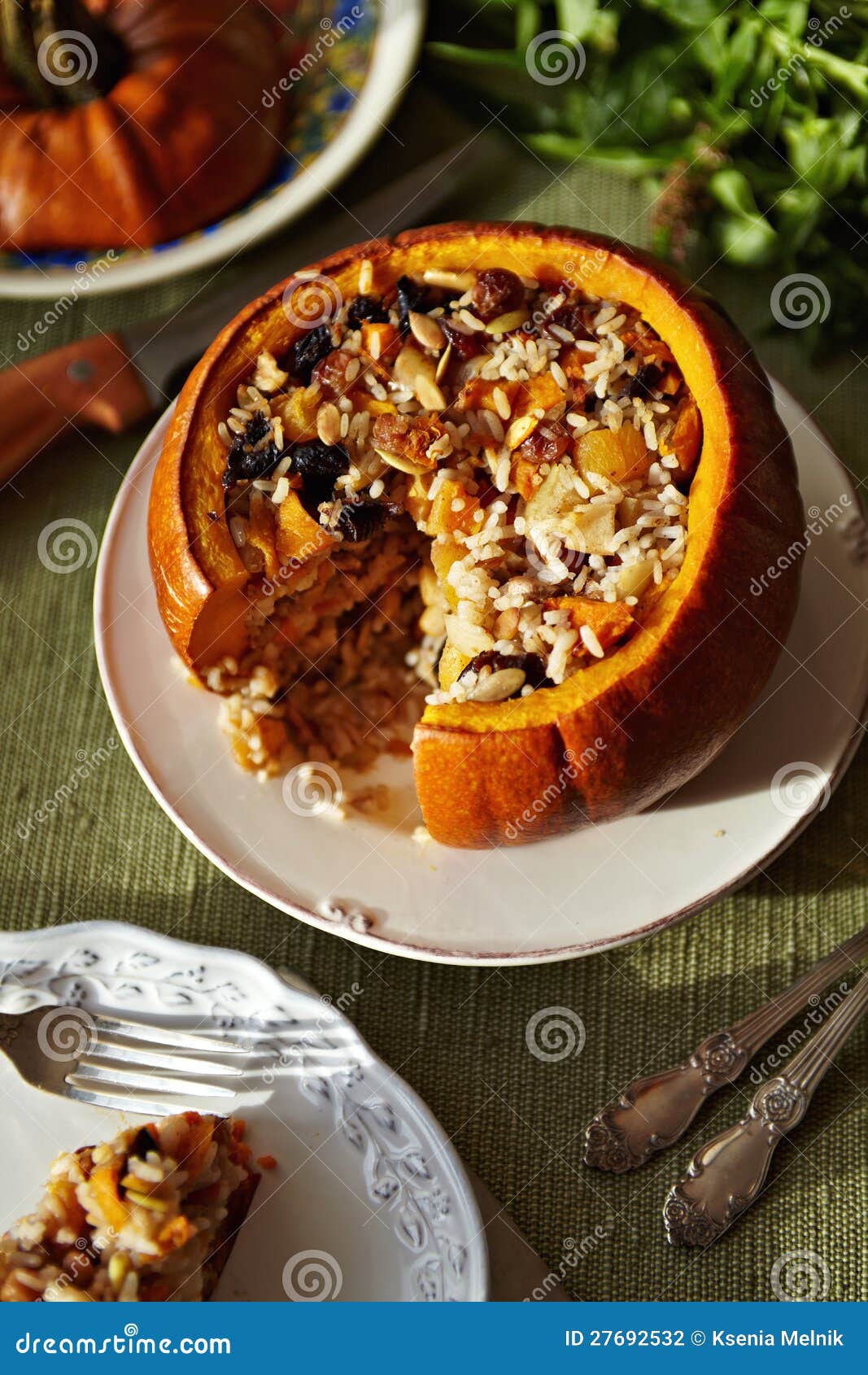 Baked Pumpkin with Rice and Fruits Stuffing Stock Photo - Image of ...