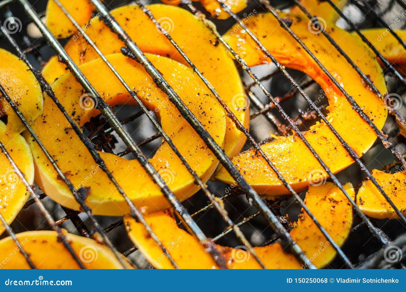 Baked Pumpkin Slices on the Grill Grid Stock Photo - Image of dish ...