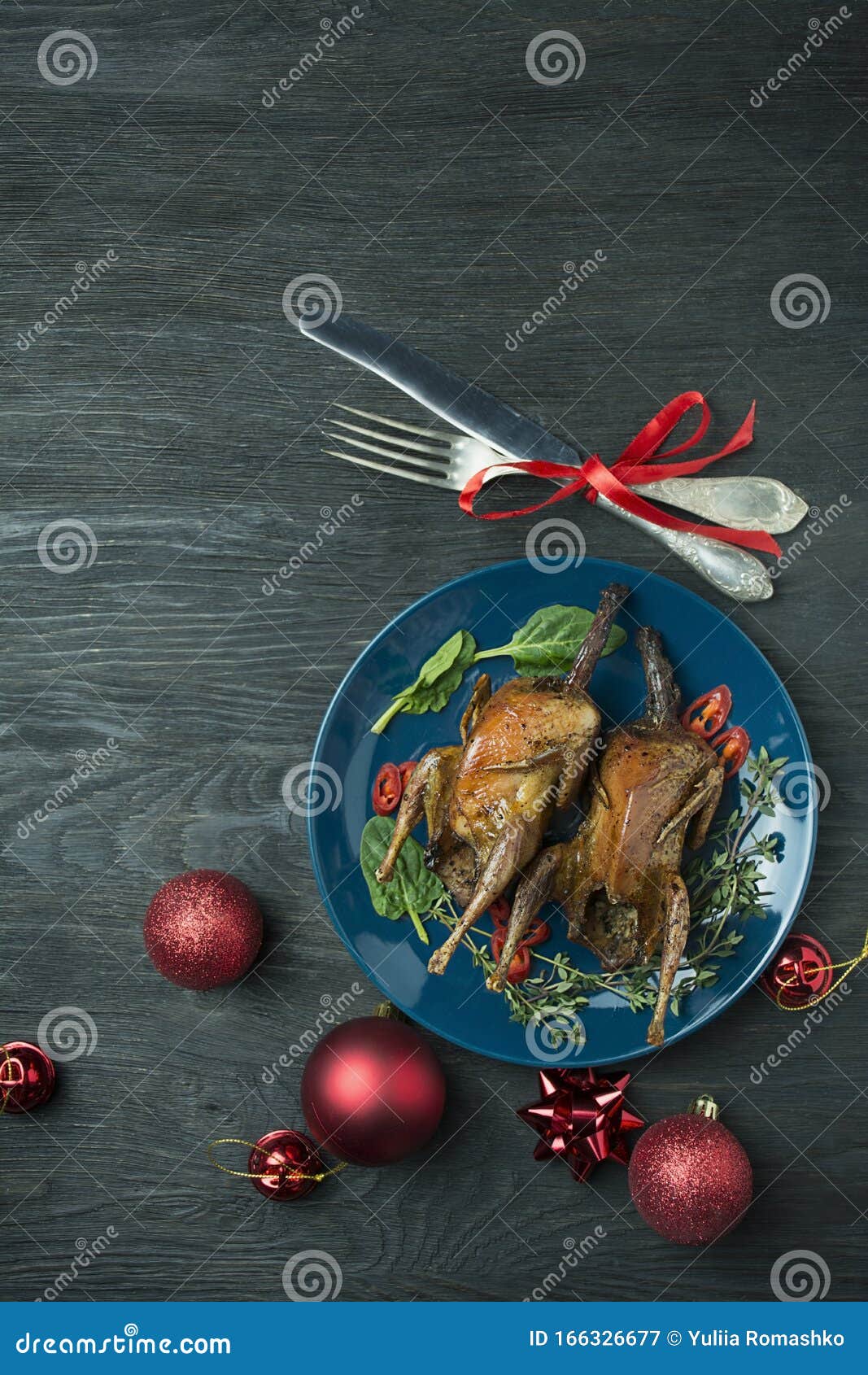 Baked Quail with Vegetables in a Pan. Dish for the Christmas Table ...