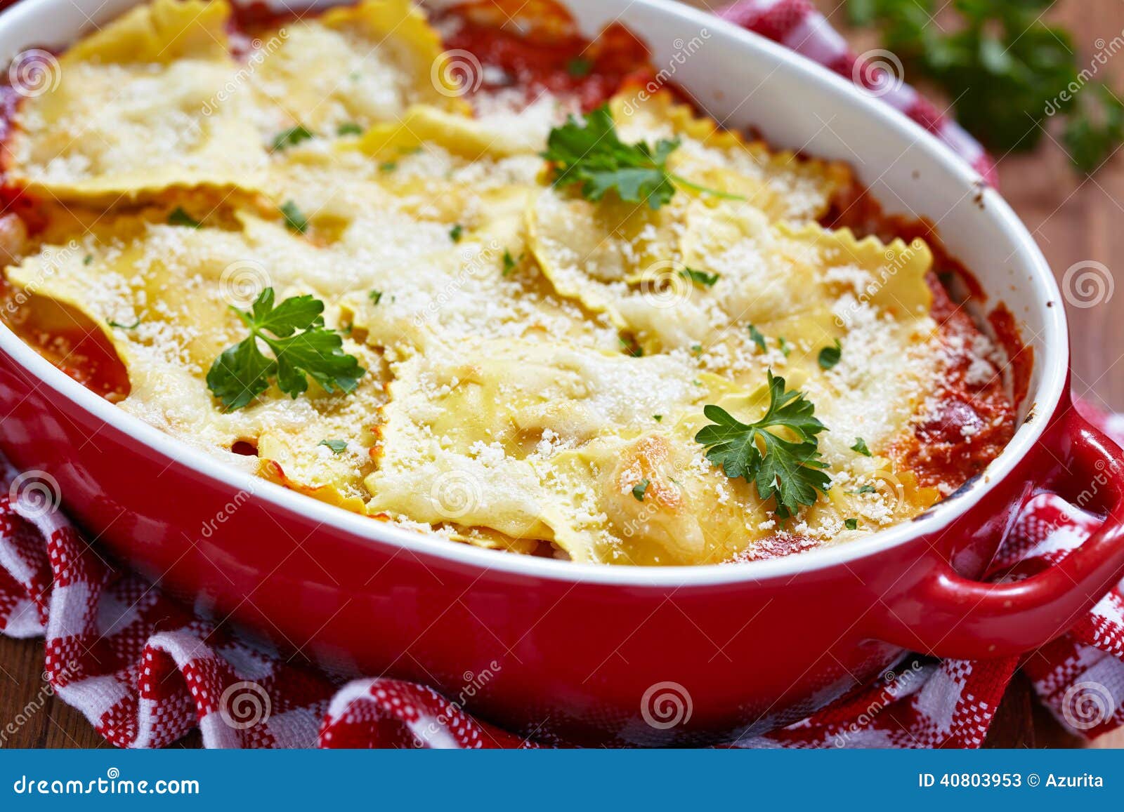 Baked Ravioli in Tomato Sauce Stock Image - Image of gourmet, dish ...
