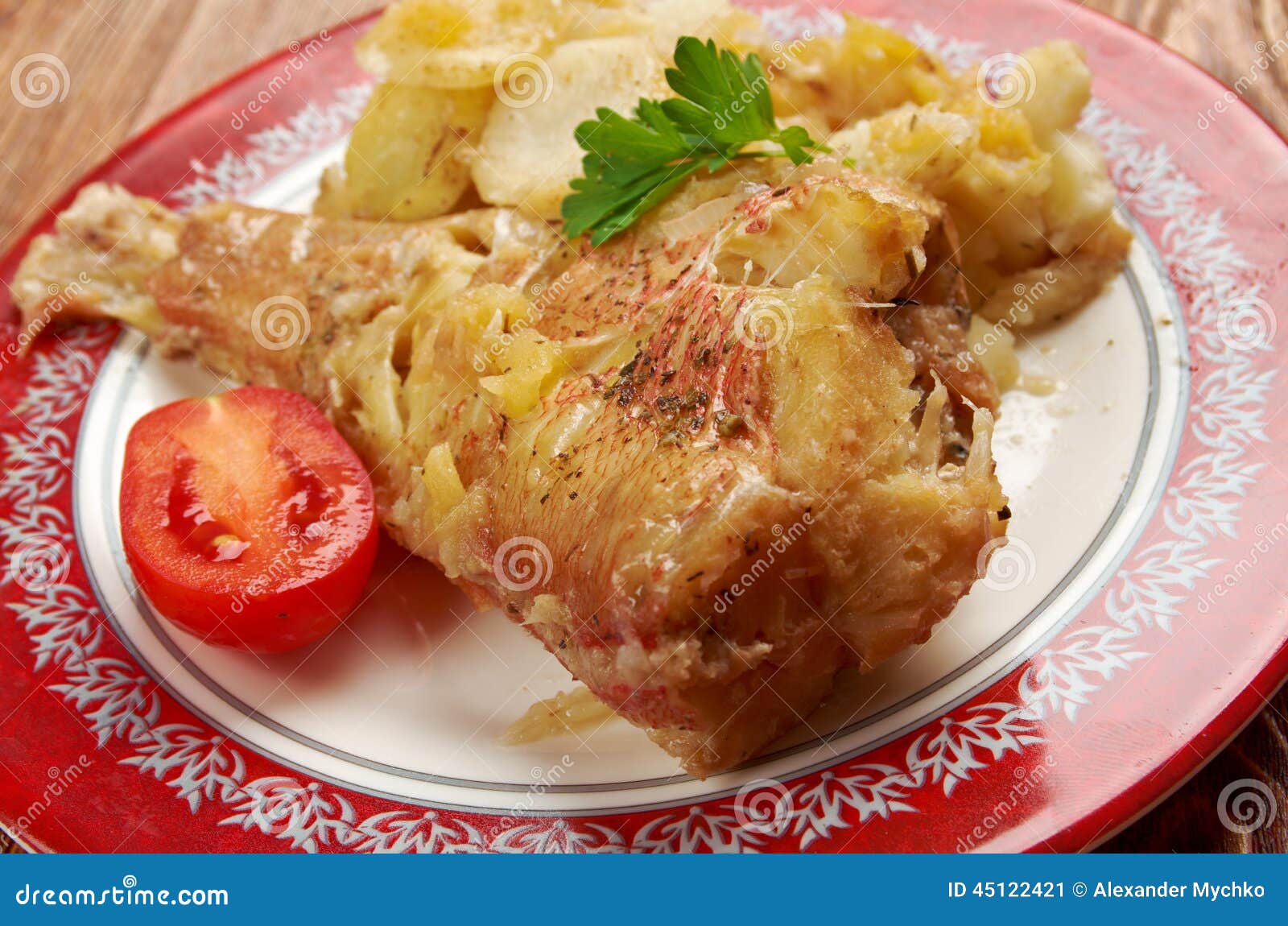 Baked red grouper stock image. Image of food, green, gourmet - 45122421