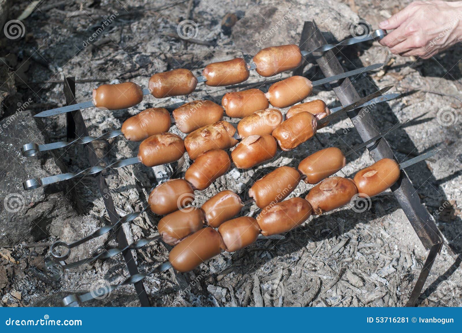 Baked red sausage on fire stock image. Image of food - 53716281