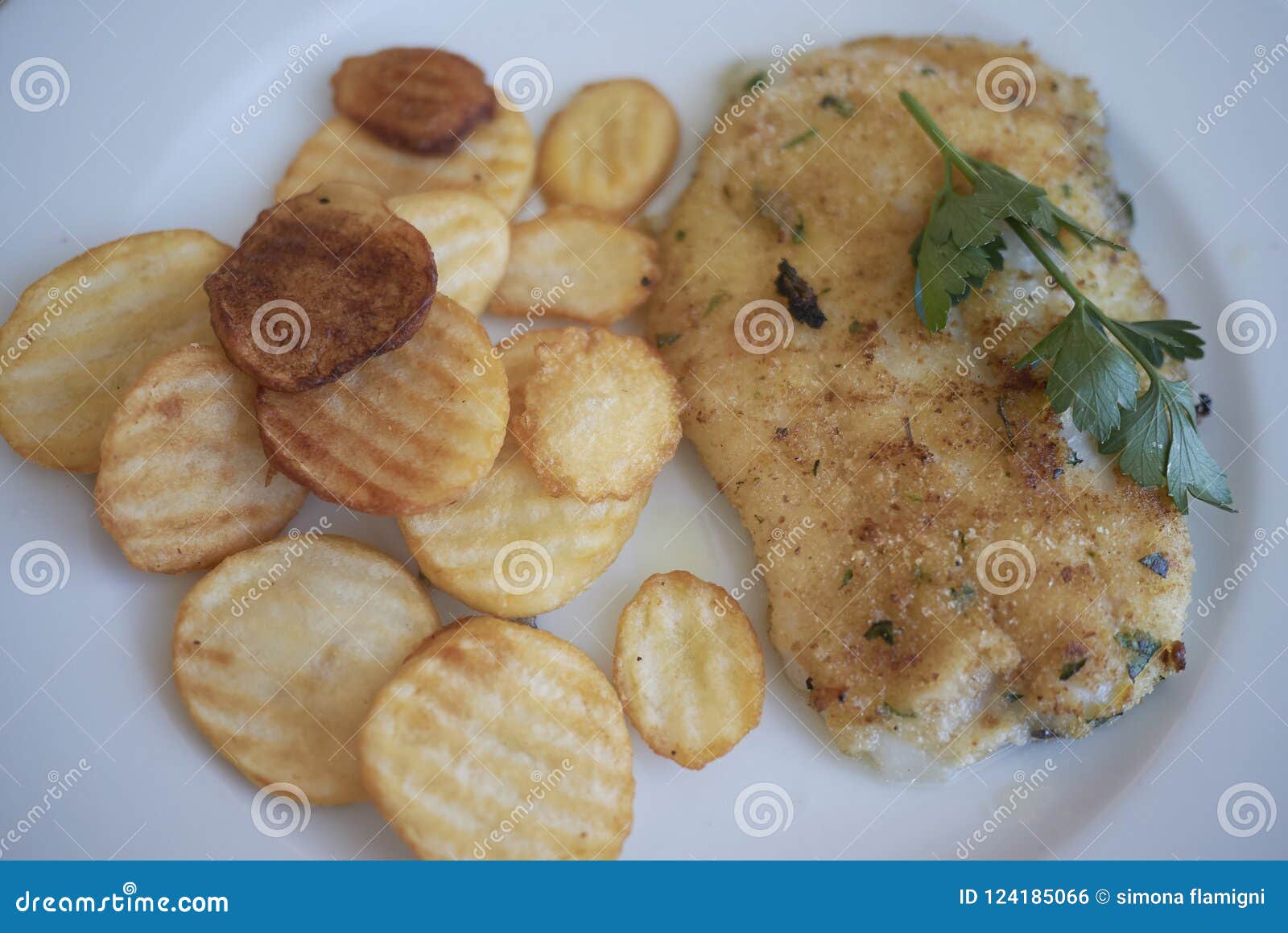 Baked Redfish with Potatoes Stock Photo - Image of chips, crumbs: 124185066