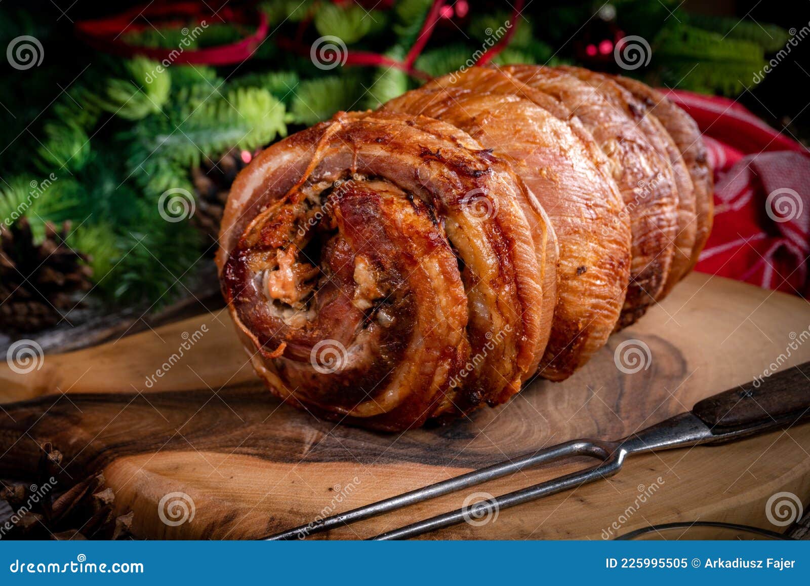 Baked rolled bacon stock image. Image of meal, meat - 225995505