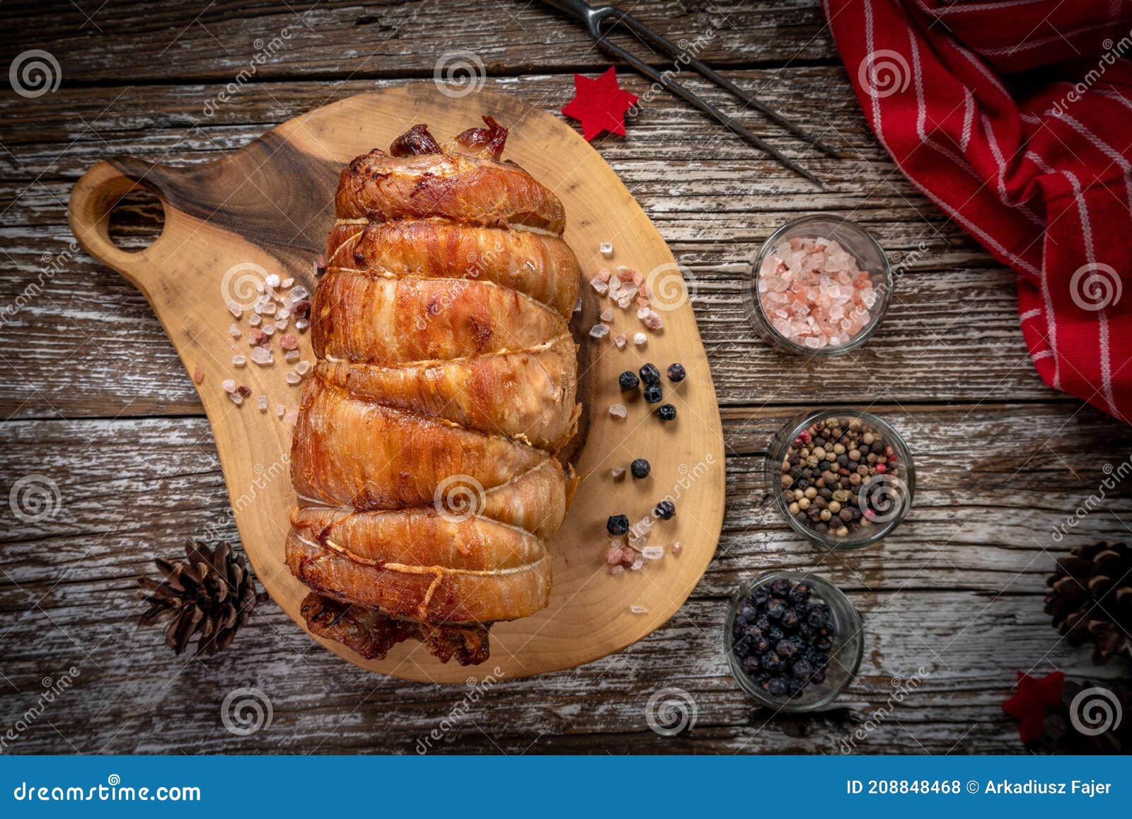 Baked rolled bacon stock photo. Image of meal, pork - 208848468