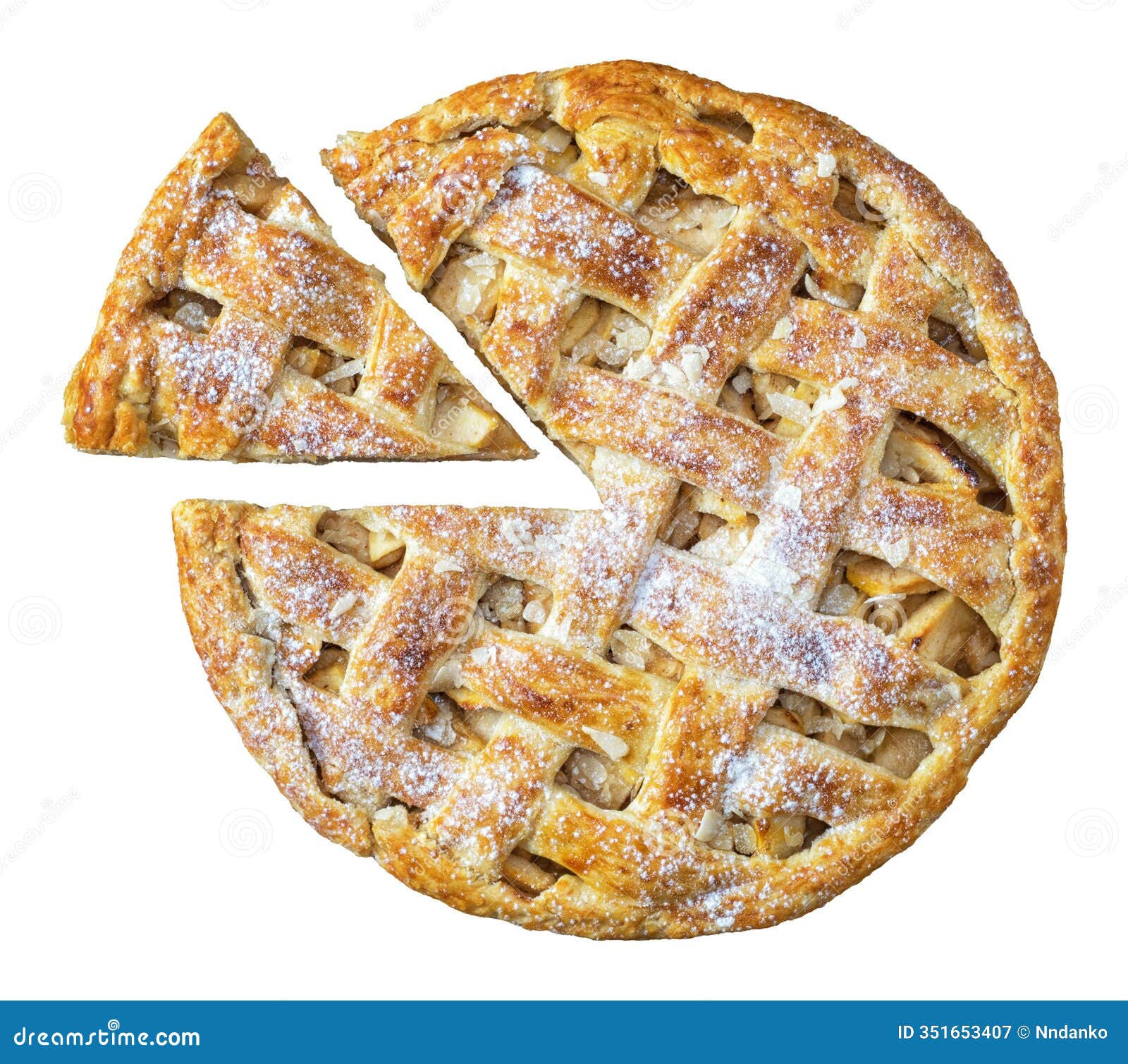 Baked Round Apple Pie and Triangle Cut Piece on Isolated Background ...