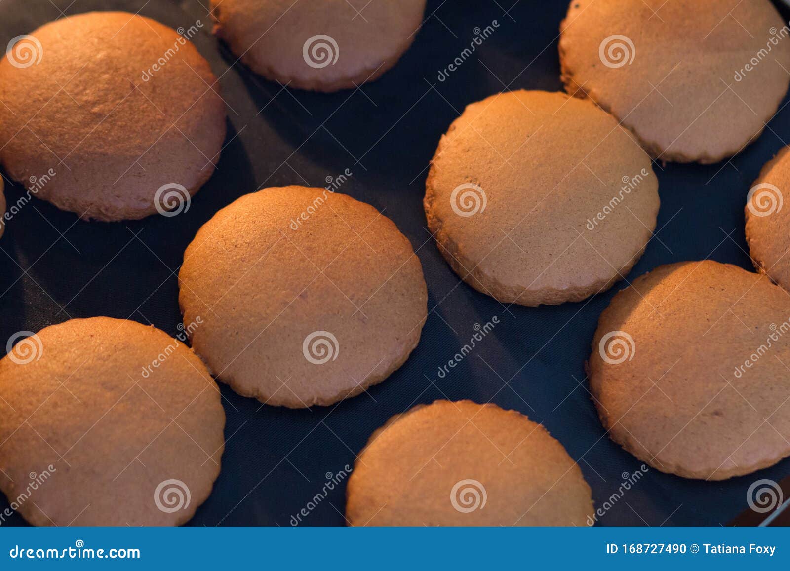 Baked Round Gingerbread Cookies after Baking on the Teflon Baking Sheet ...